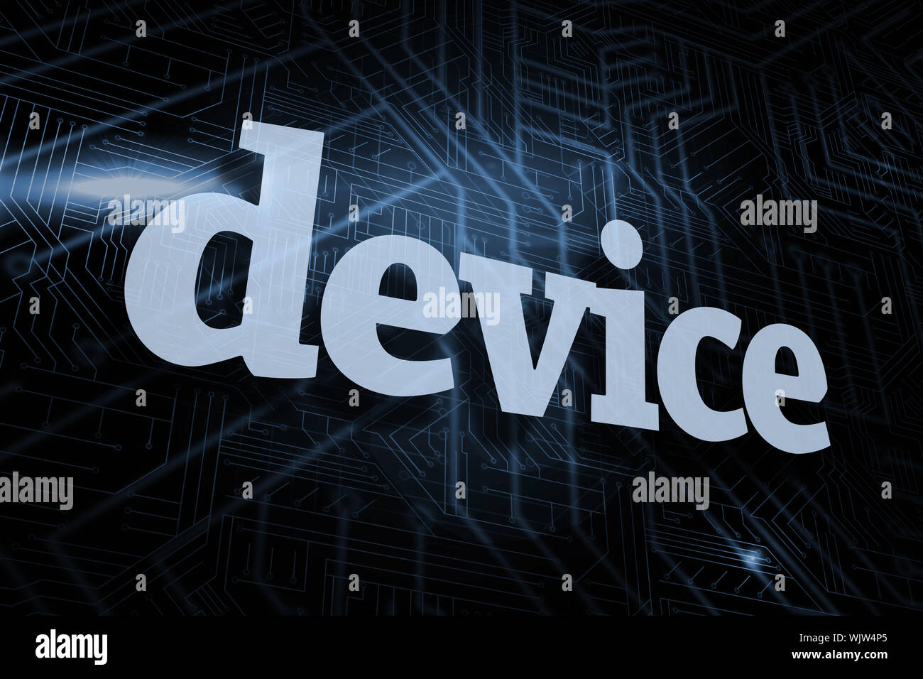 The word device against futuristic black and blue background Stock ...
