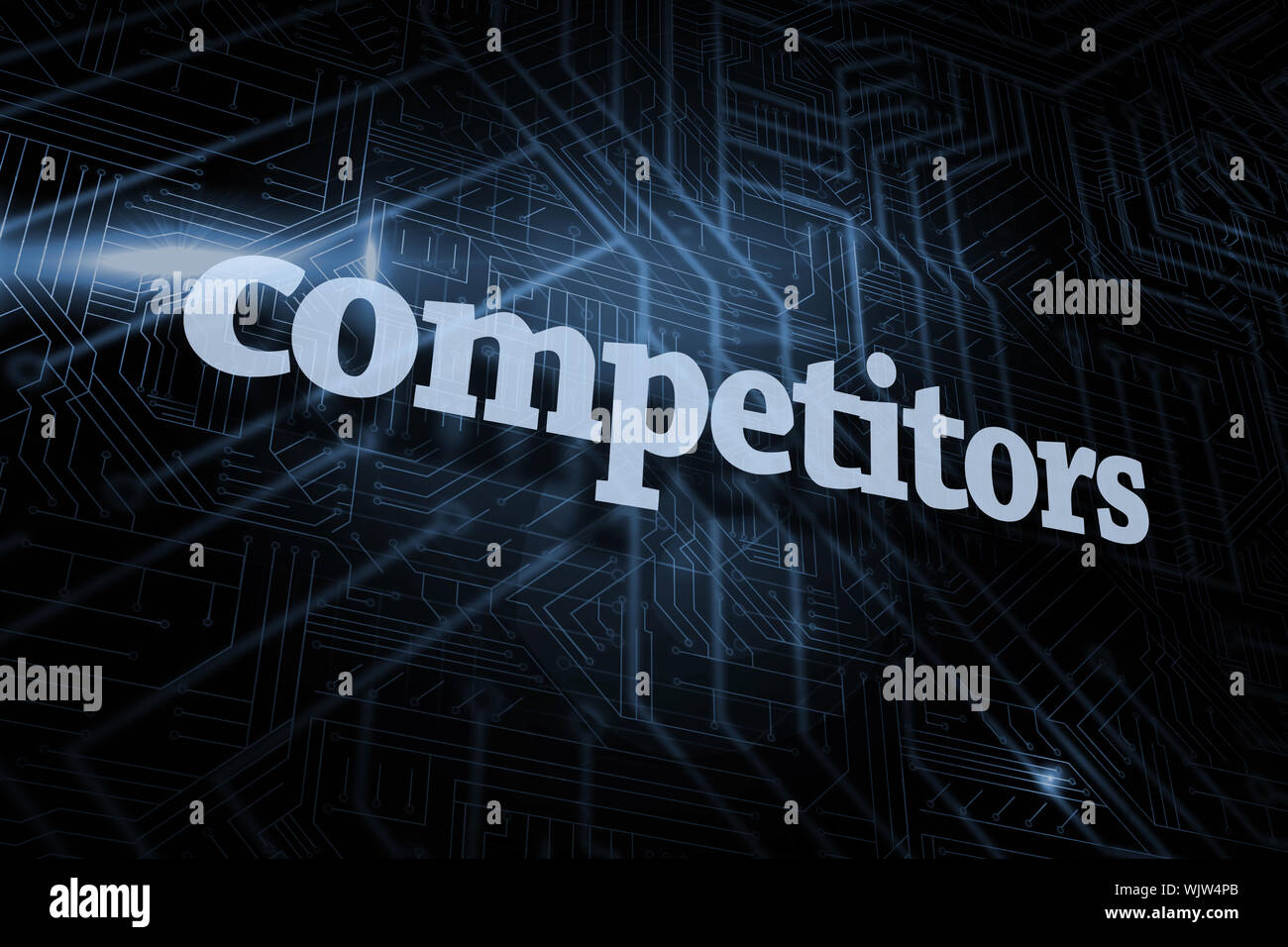 The word competitors against futuristic black and blue background Stock ...