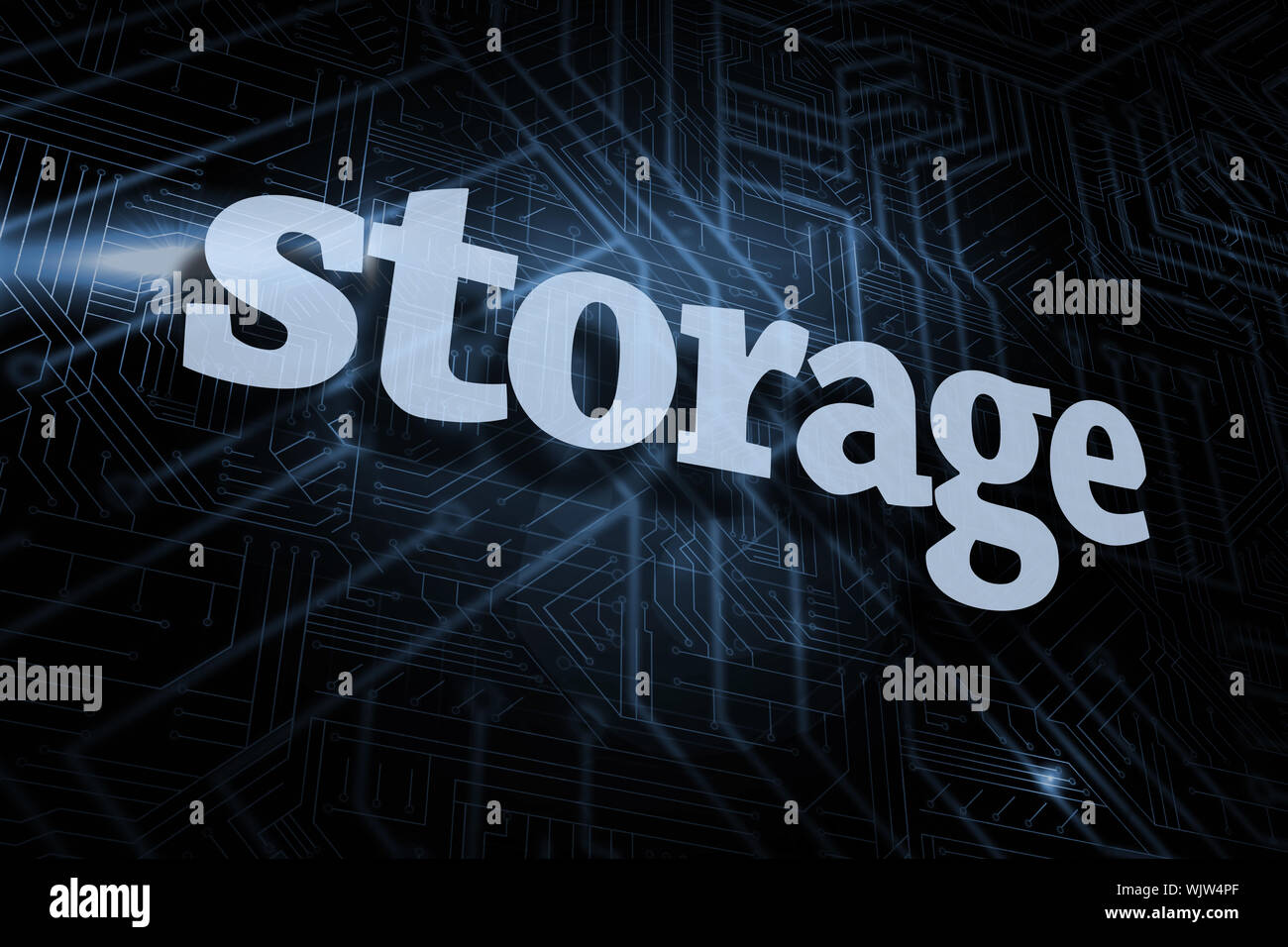 The word storage against futuristic black and blue background Stock ...