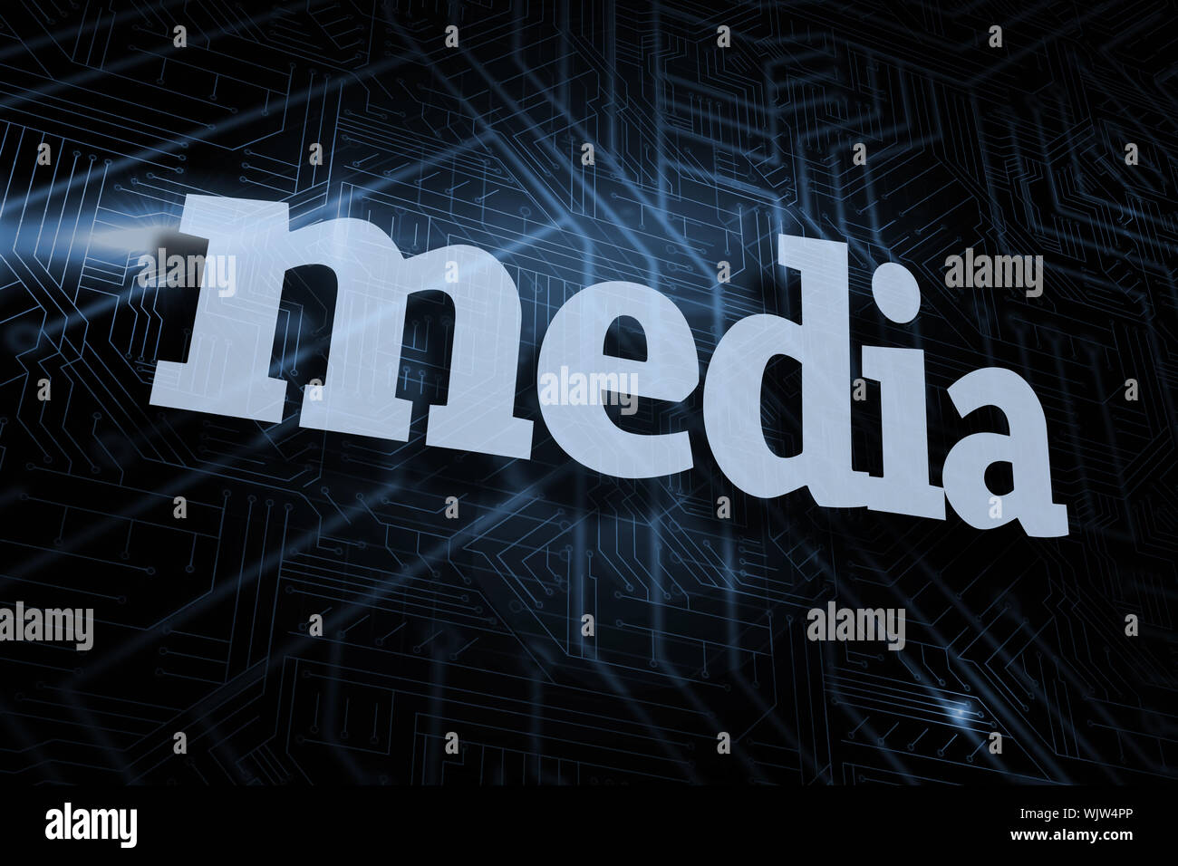 The word media against futuristic black and blue background Stock Photo ...