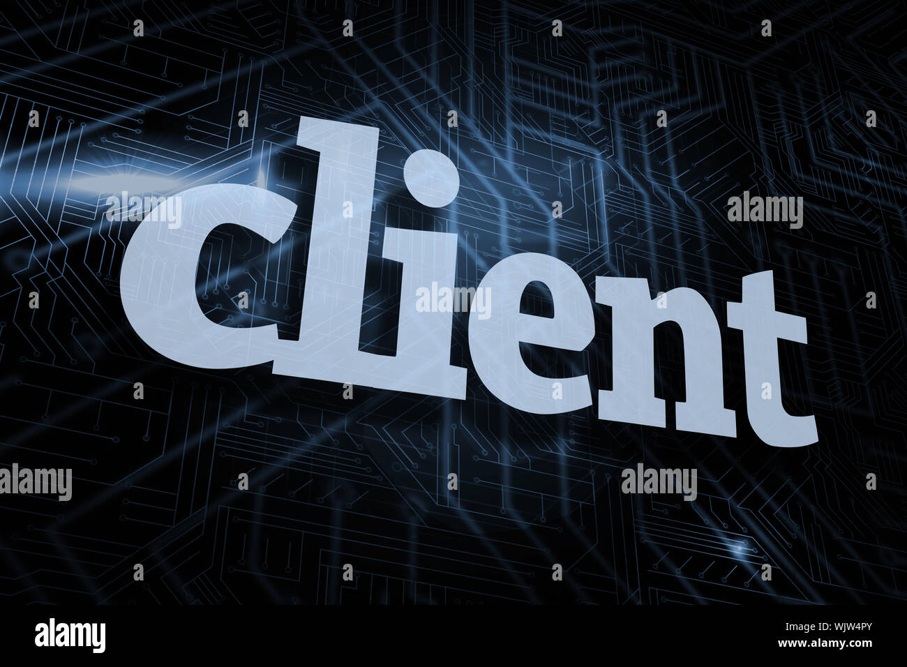 The word client against futuristic black and blue background Stock ...