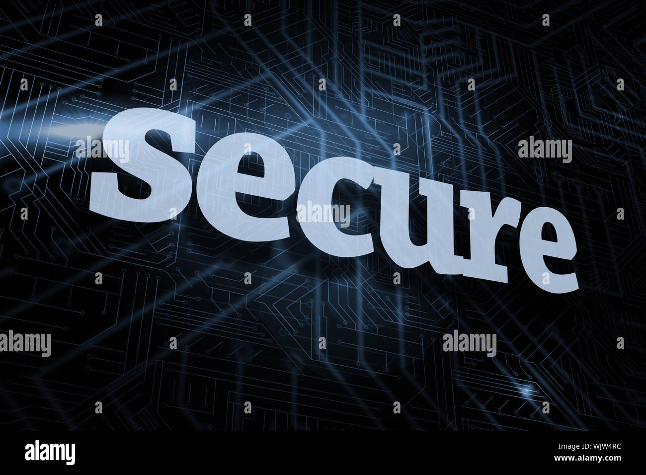 The word secure against futuristic black and blue background Stock ...