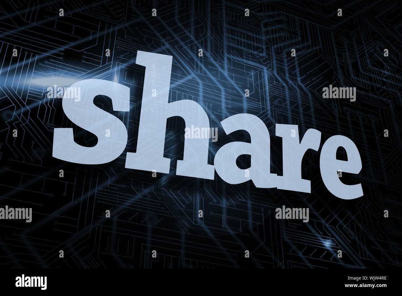 The word share against futuristic black and blue background Stock Photo ...