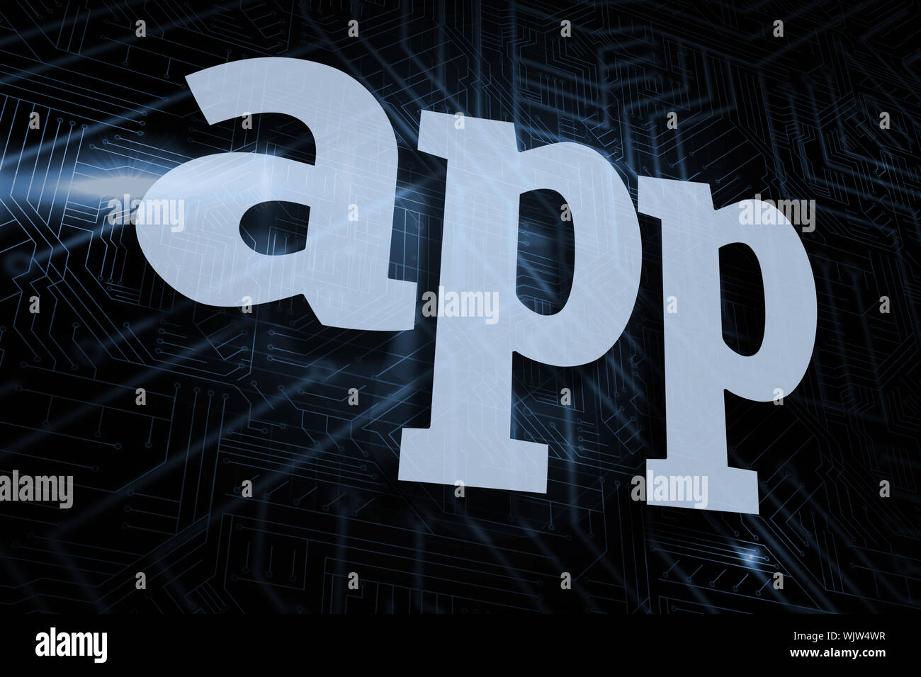 The word app against futuristic black and blue background Stock Photo ...