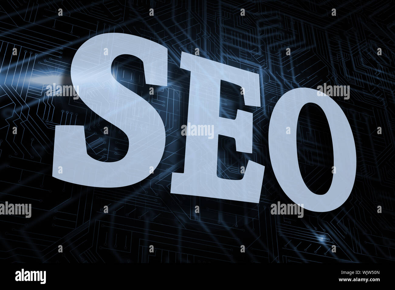 The word seo against futuristic black and blue background Stock Photo ...