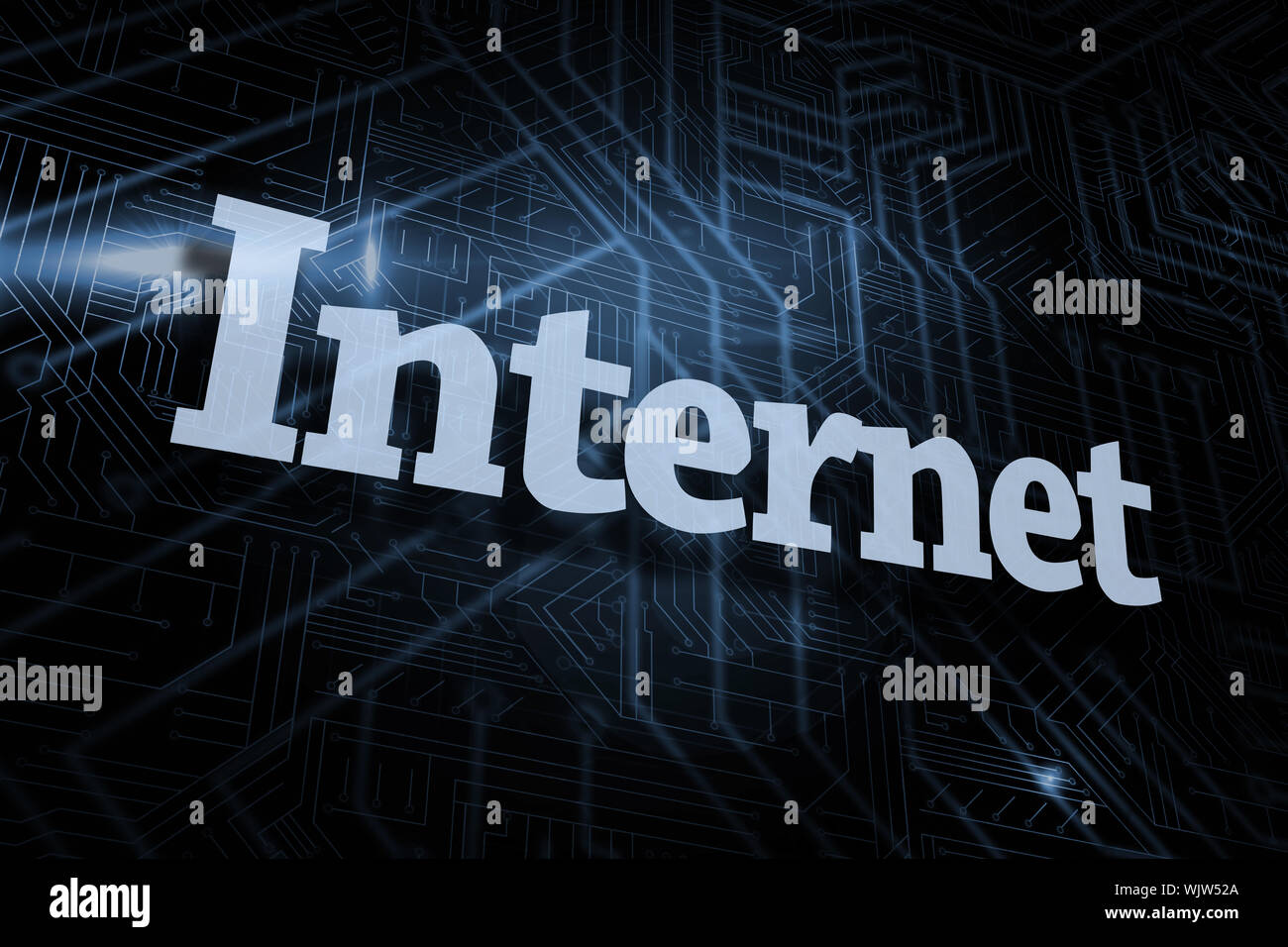 The word internet against futuristic black and blue background Stock ...