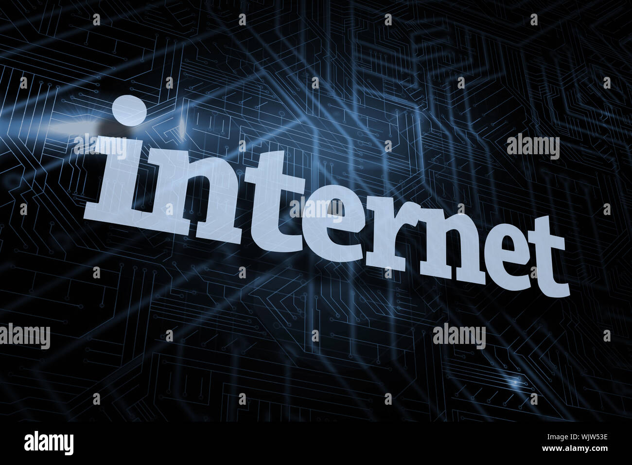 The word internet against futuristic black and blue background Stock ...