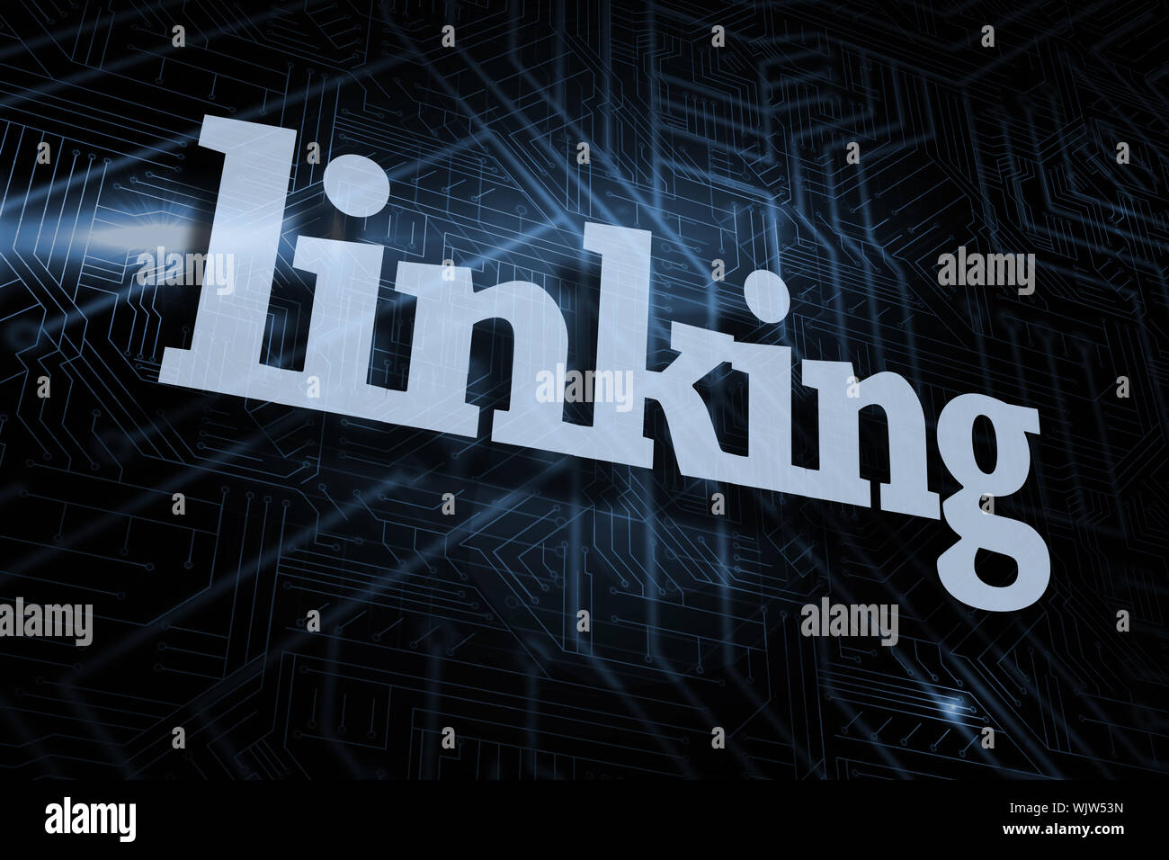 The word linking against futuristic black and blue background Stock ...
