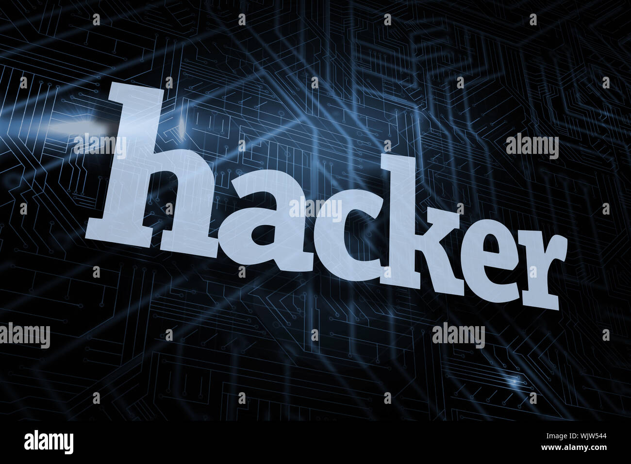 The word hacker against futuristic black and blue background Stock ...