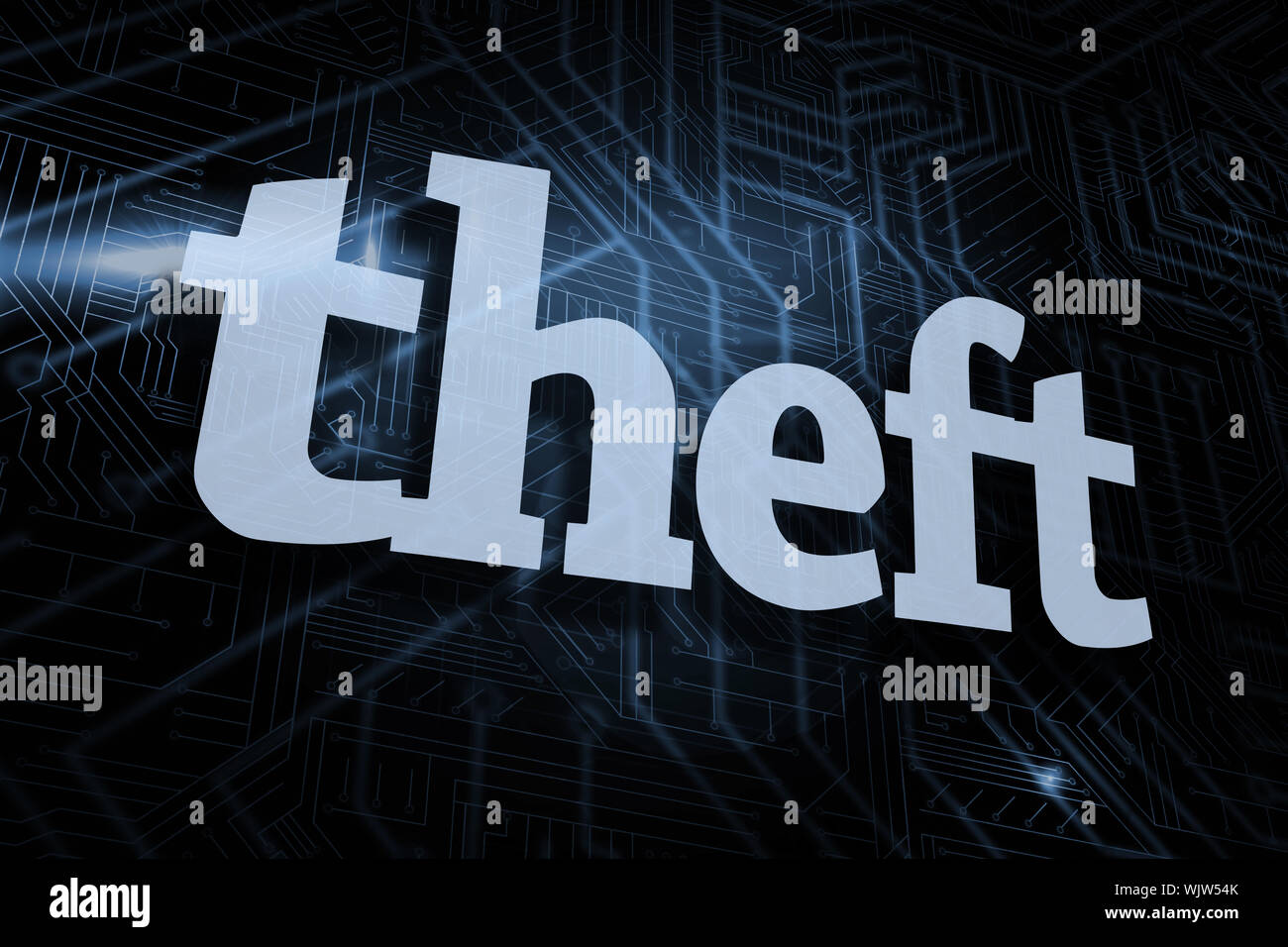 The word theft against futuristic black and blue background Stock Photo ...