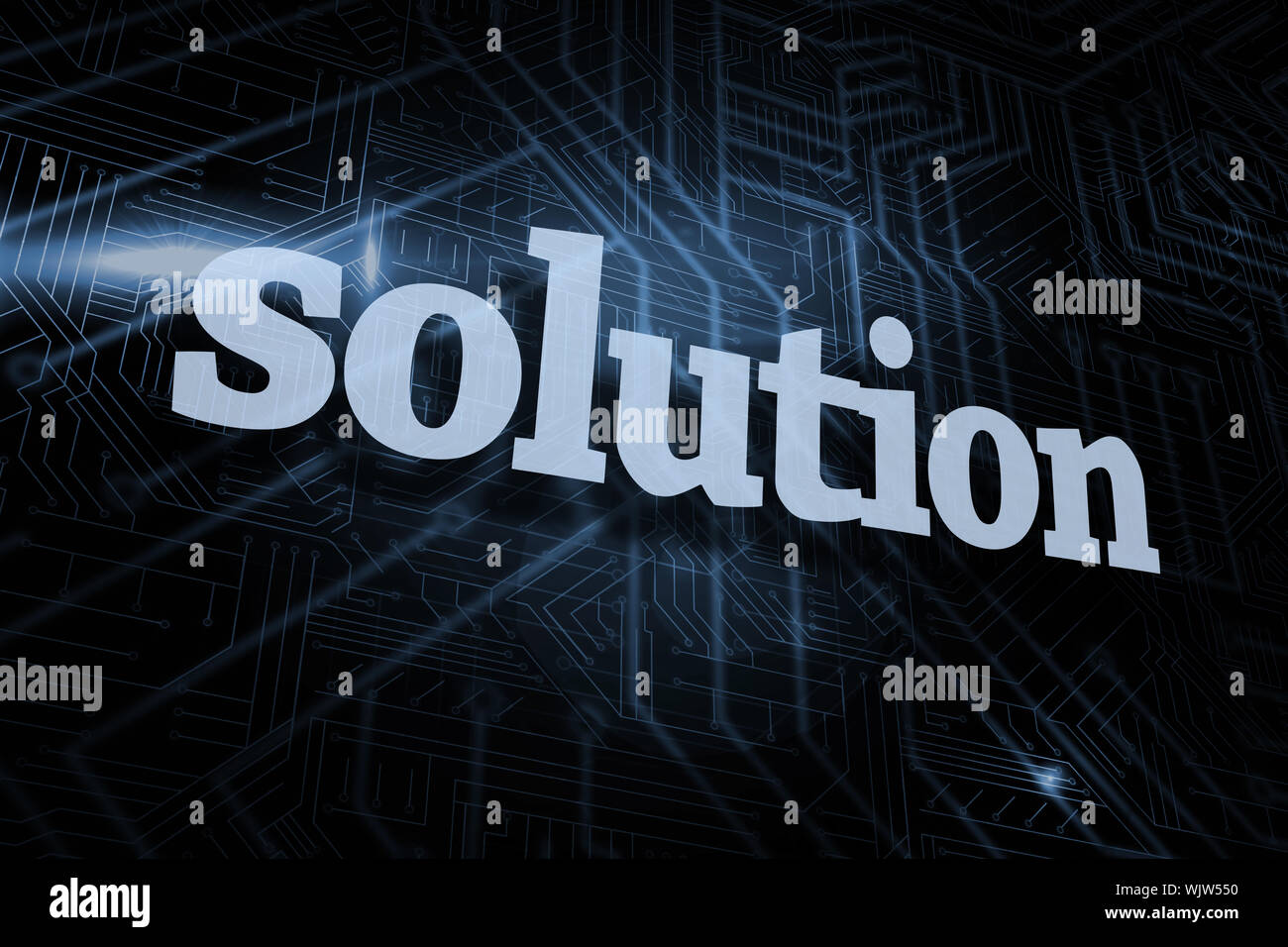 The word solution against futuristic black and blue background Stock ...