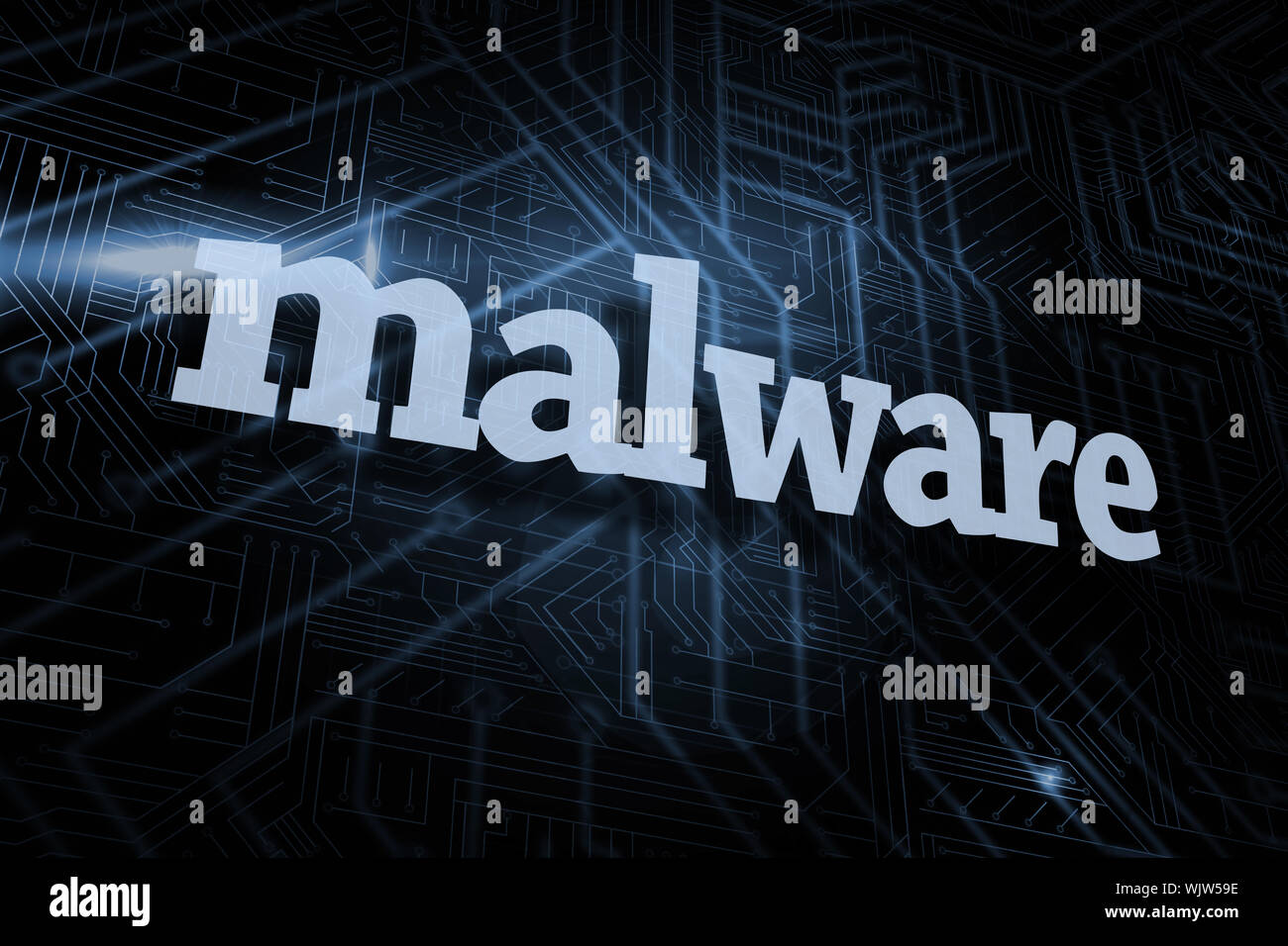 The word malware against futuristic black and blue background Stock ...