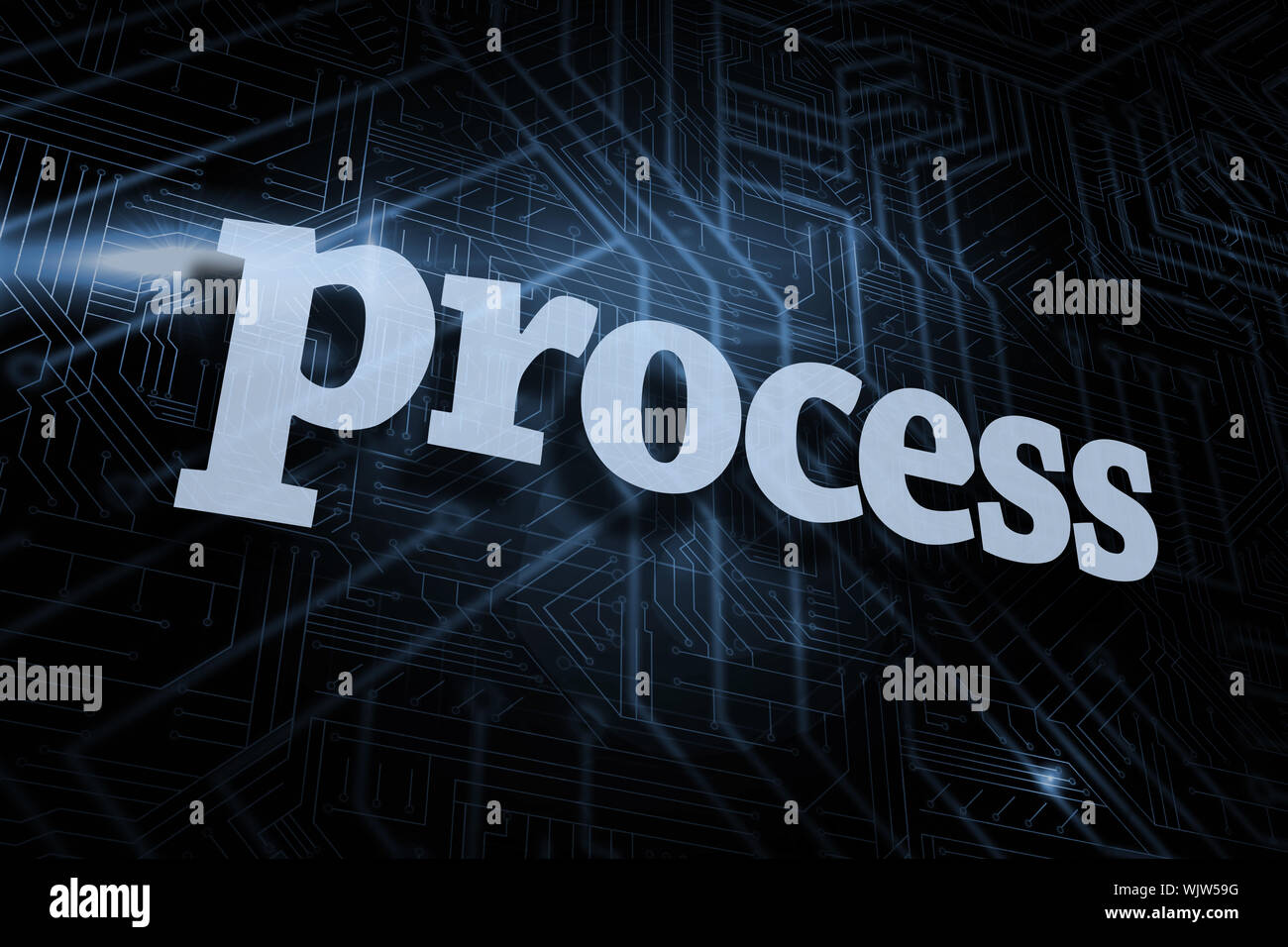 The word process against futuristic black and blue background Stock ...