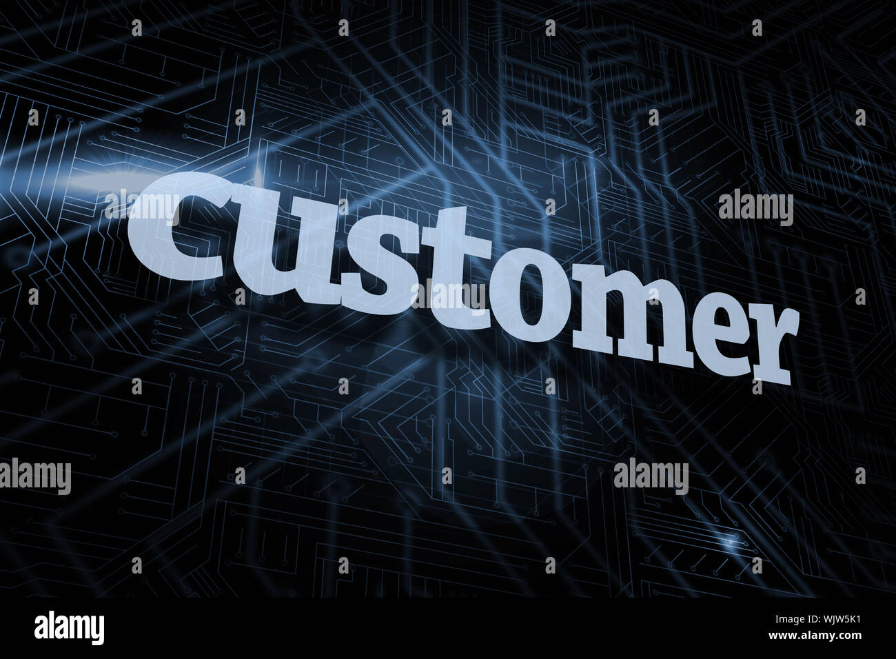 The word customer against futuristic black and blue background Stock ...