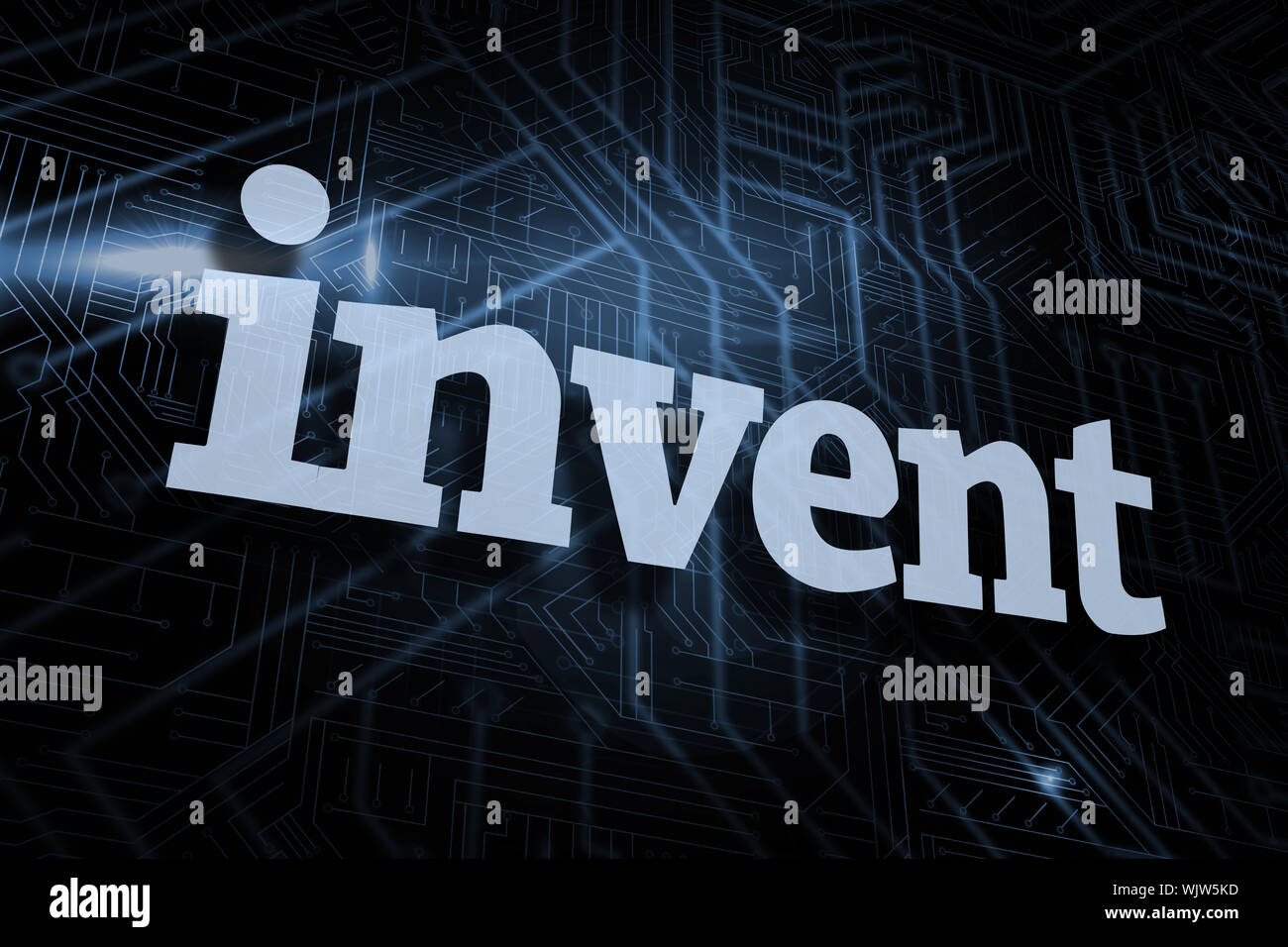 The word invent against futuristic black and blue background Stock ...