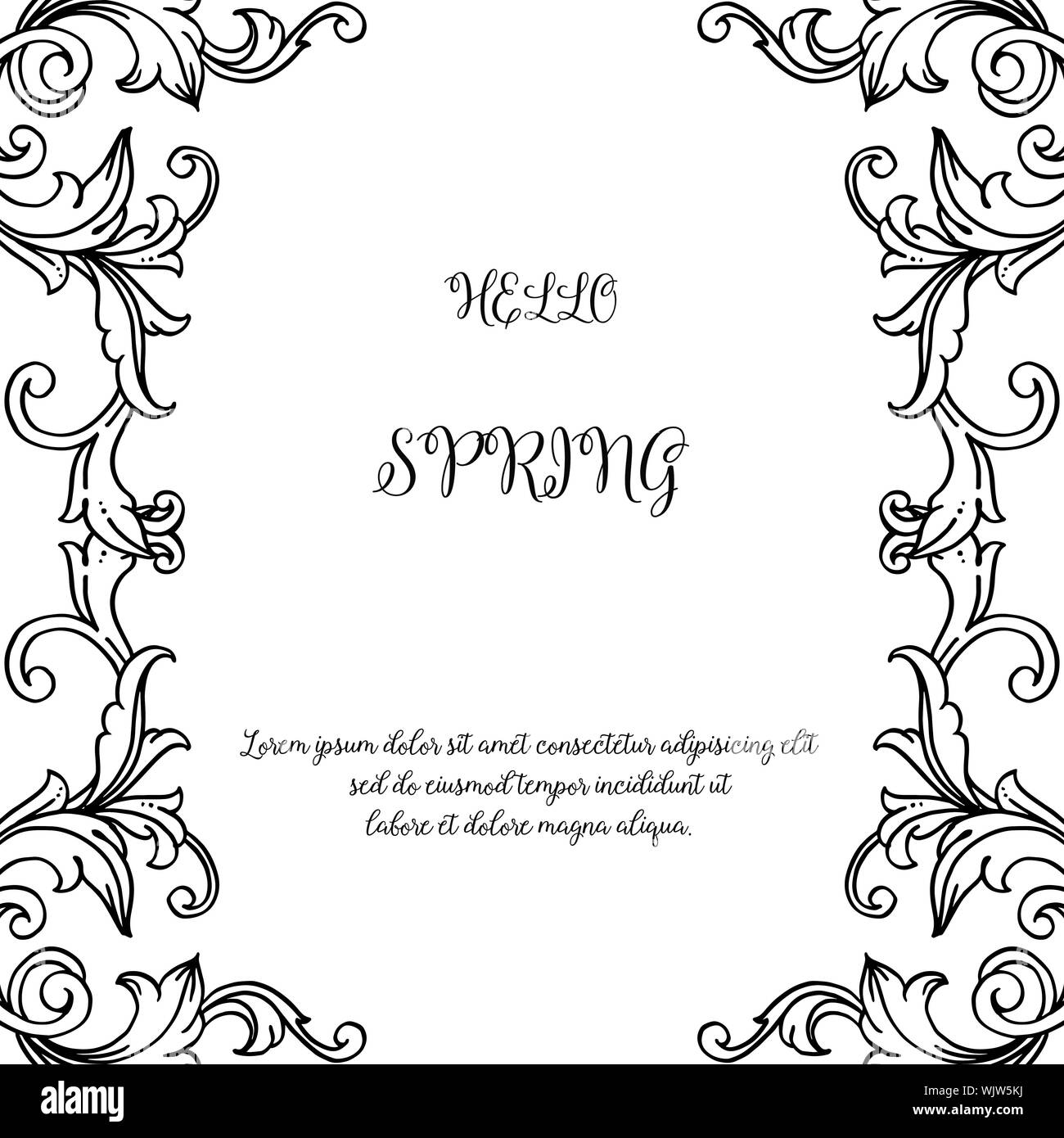 Template for banner of hello spring, with silhouette leaf floral frame ...