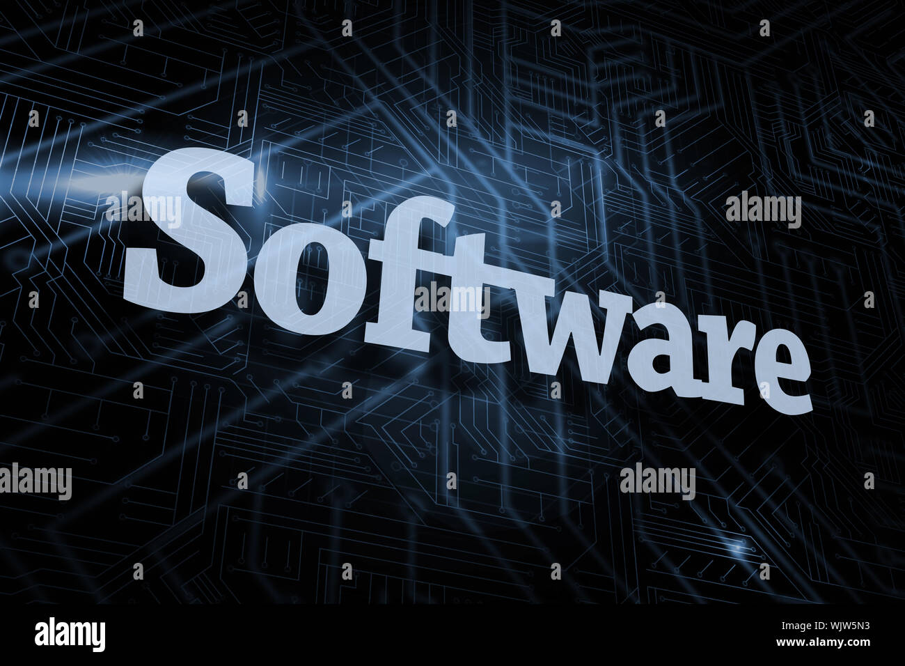 The word software against futuristic black and blue background Stock ...