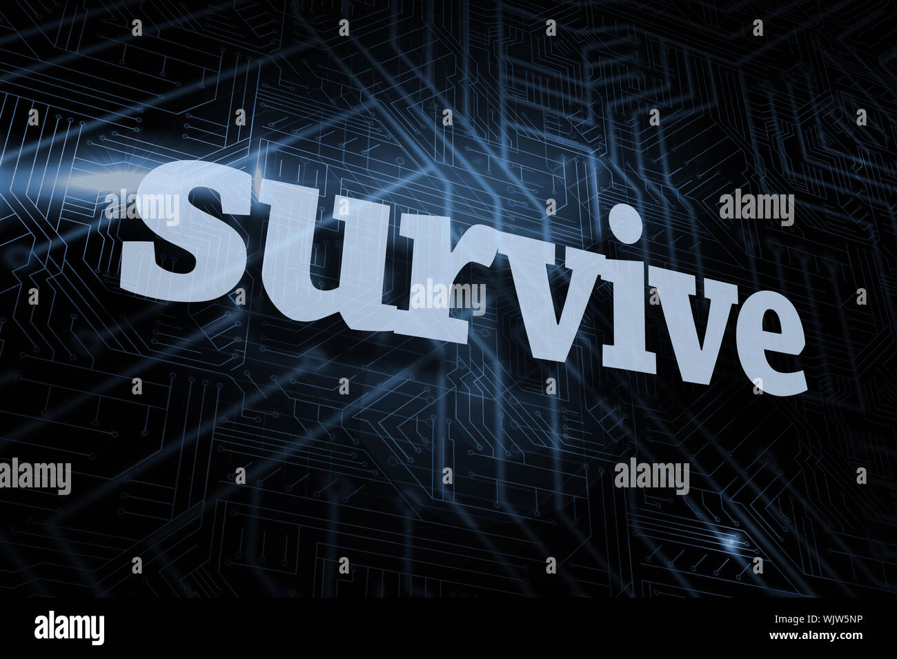 The word survive against futuristic black and blue background Stock ...