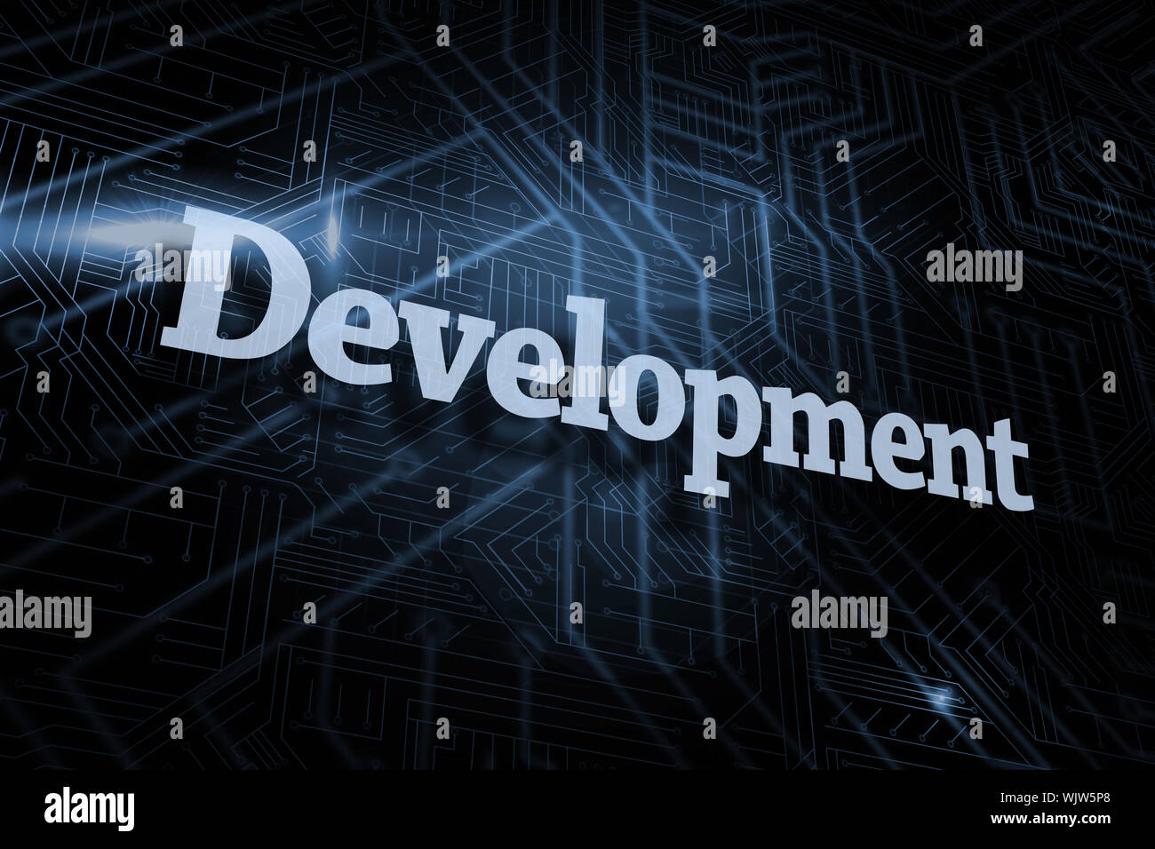 The word development against futuristic black and blue background Stock ...