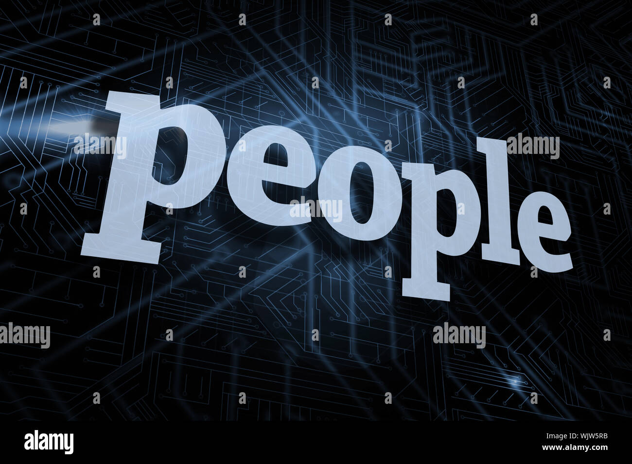 The word people against futuristic black and blue background Stock ...