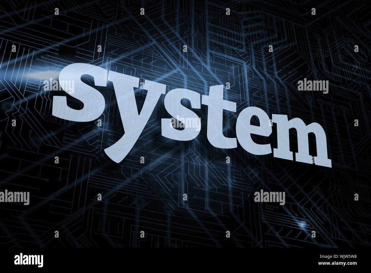 The word system against futuristic black and blue background Stock ...