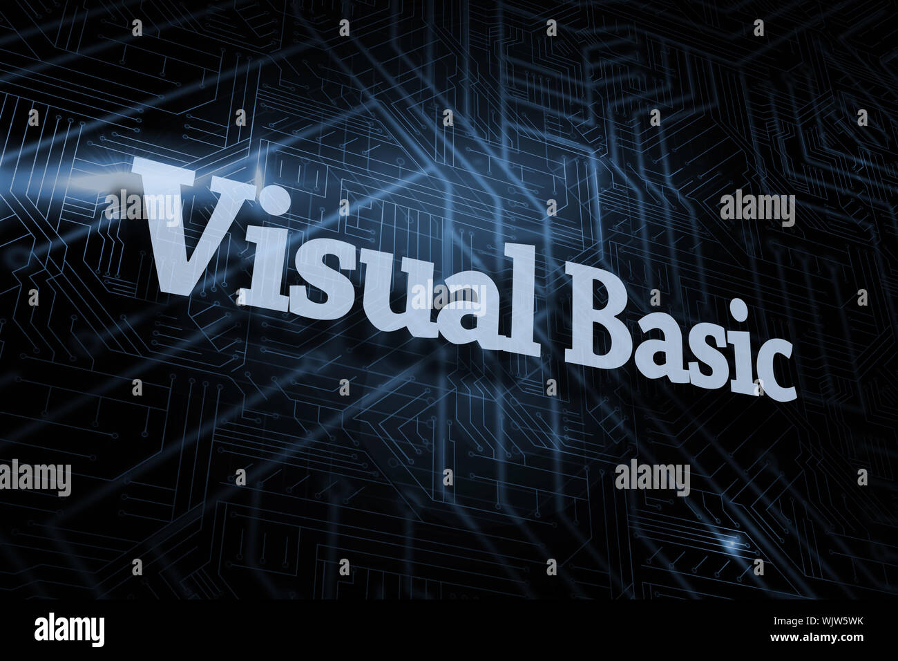 The word visual basic against futuristic black and blue background ...
