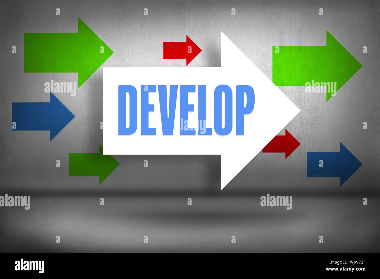 The word develop against arrows pointing Stock Photo - Alamy
