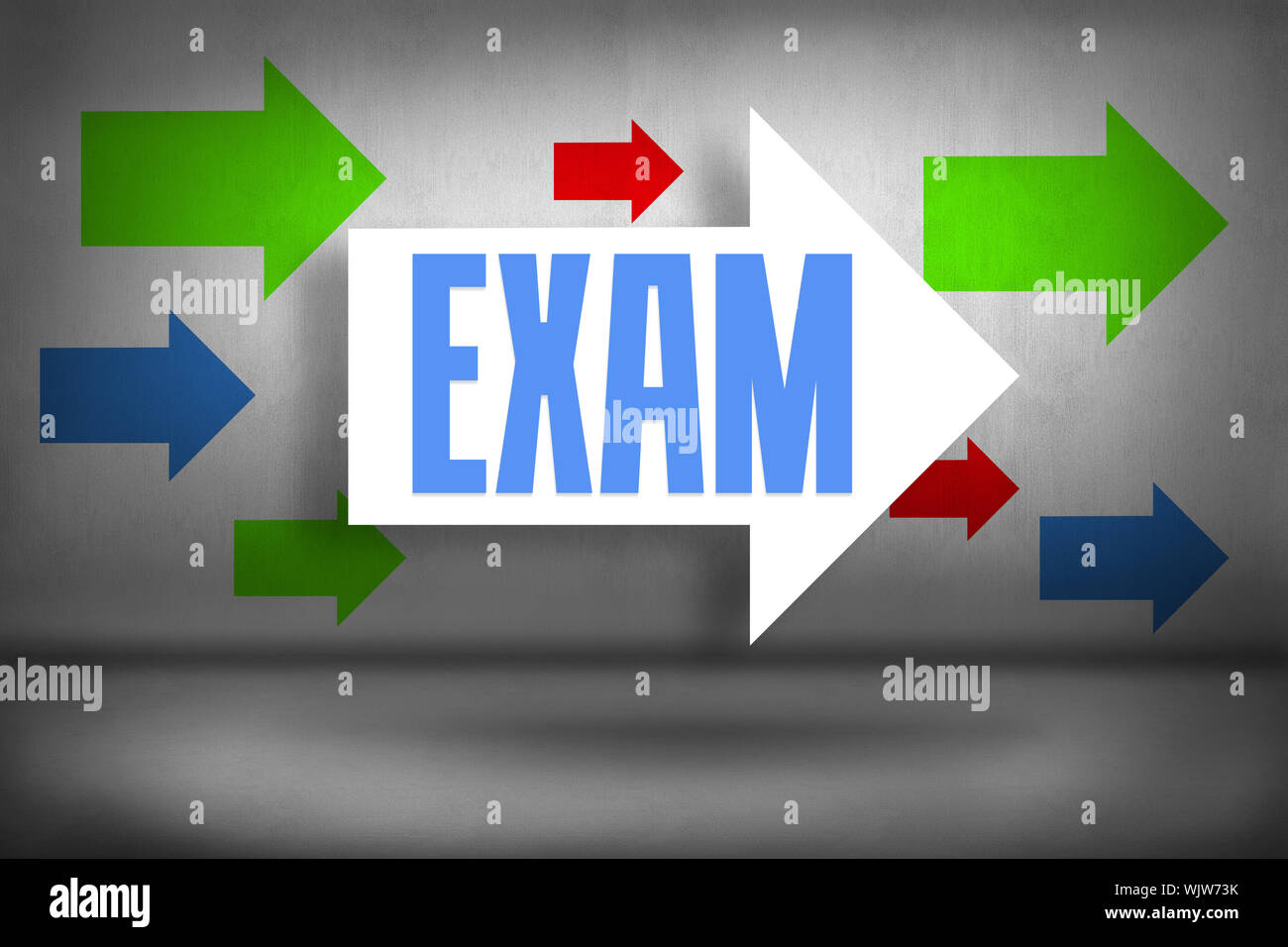 The word exam against arrows pointing Stock Photo - Alamy