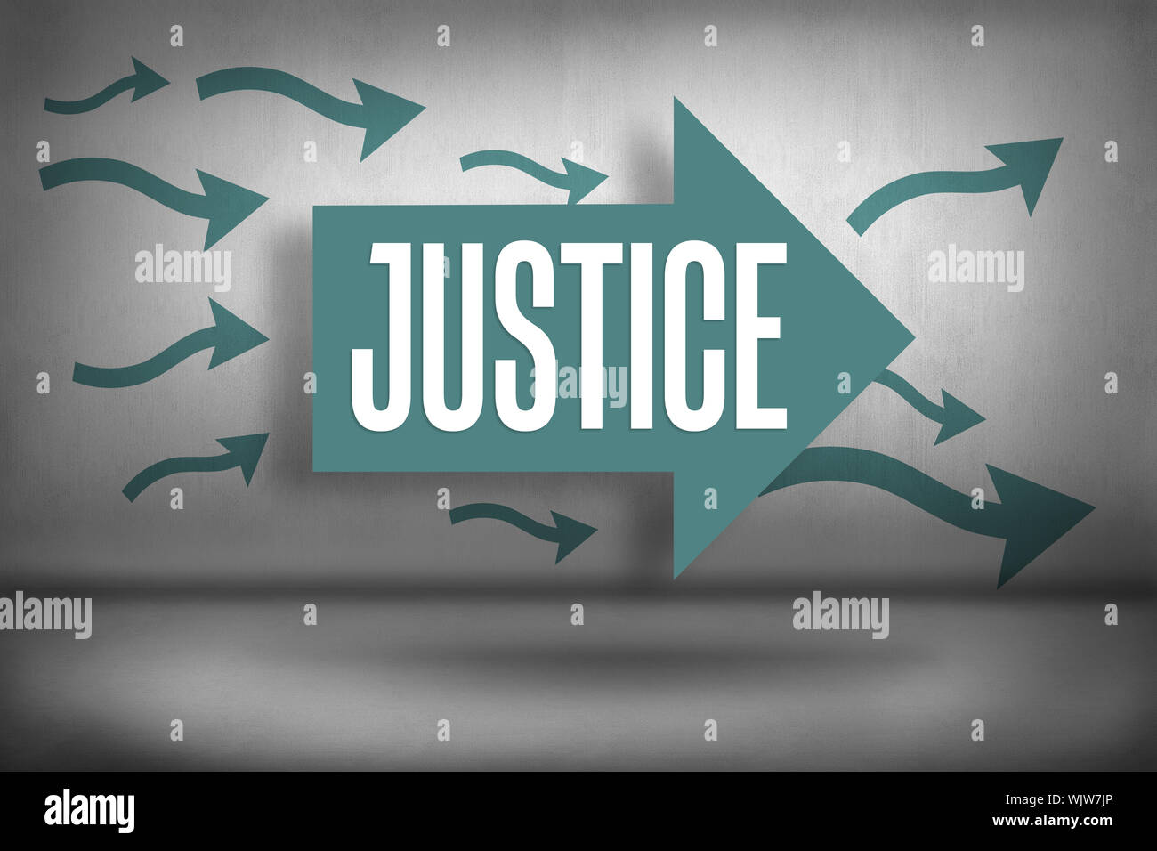 The word justice against arrows pointing Stock Photo - Alamy