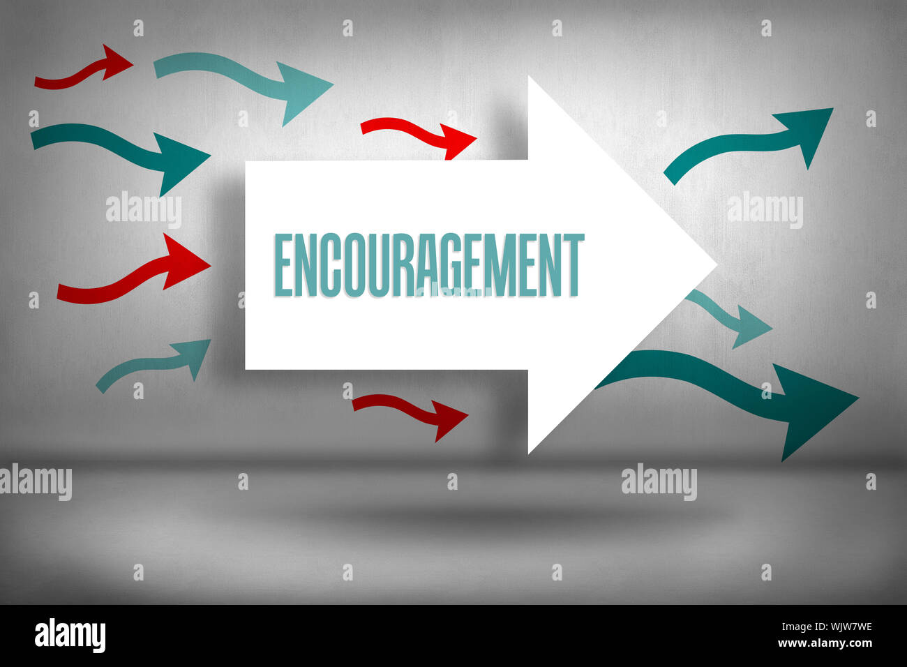 The word encouragement against arrows pointing Stock Photo - Alamy