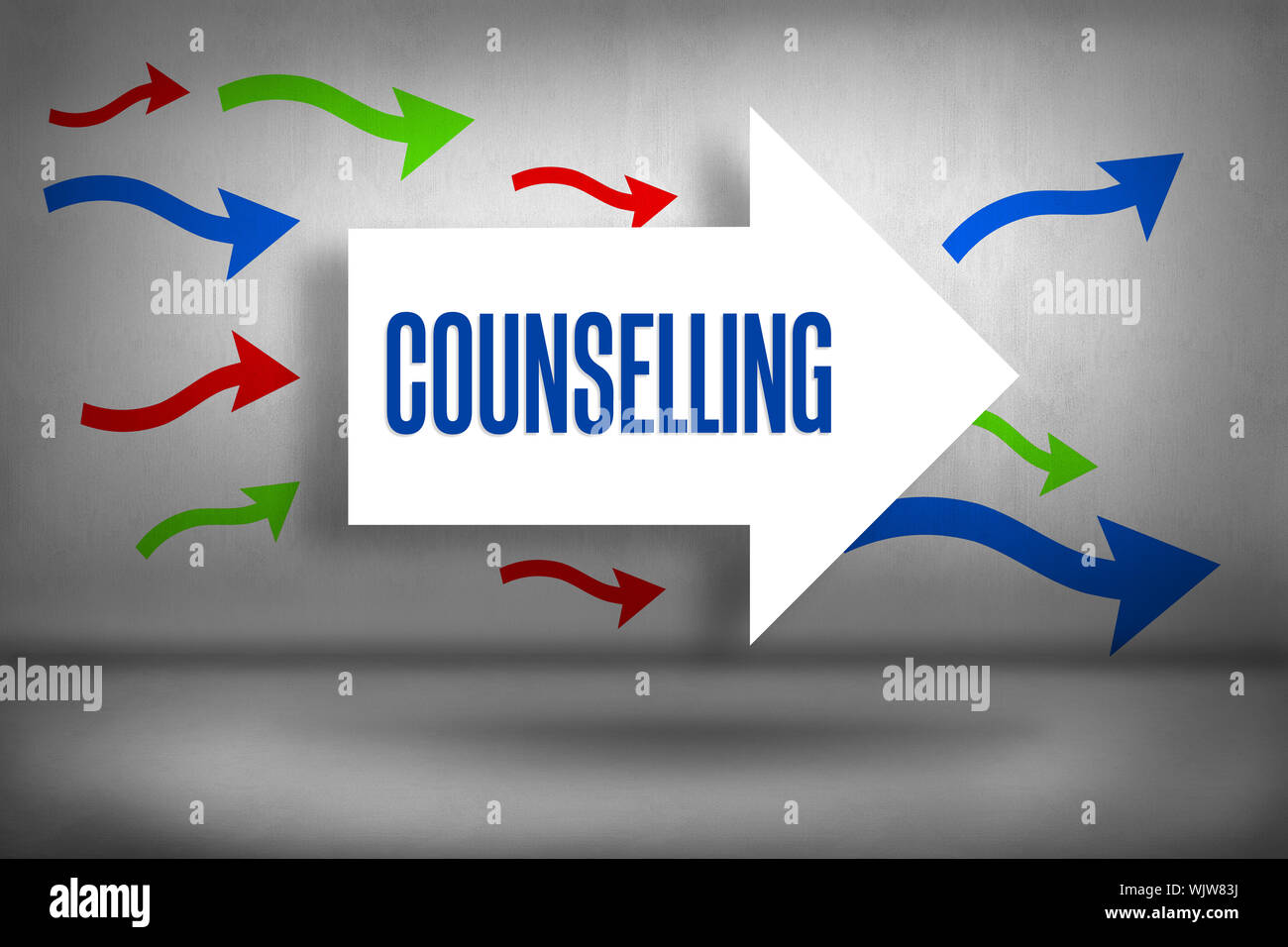 The word counselling against arrows pointing Stock Photo - Alamy