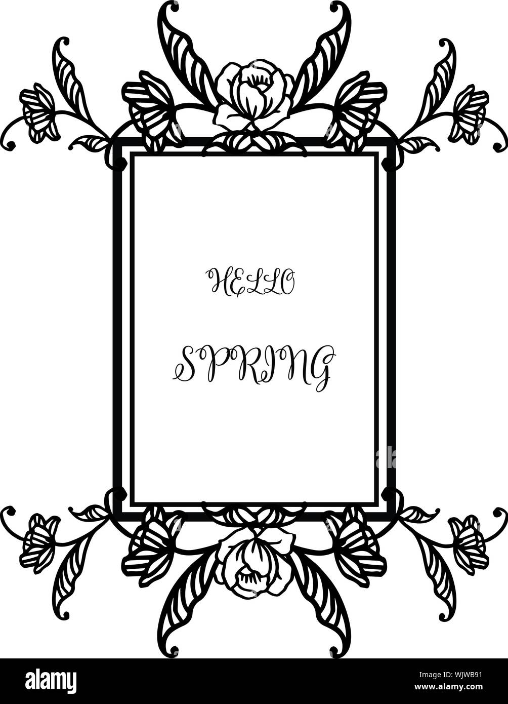 Lettering poster hello spring, with border of leaf flower frame ...