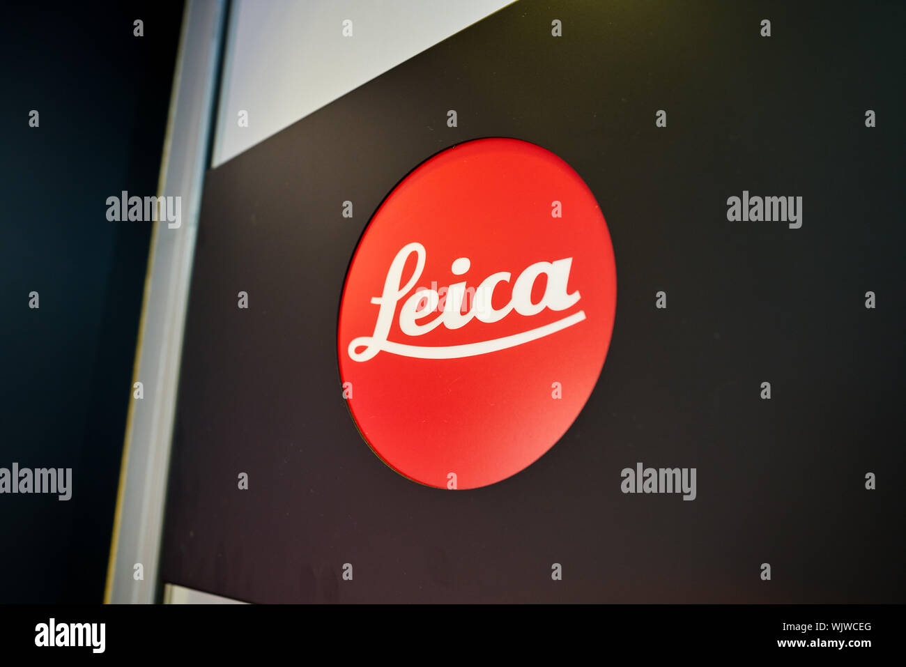 HONG KONG, CHINA - CIRCA JANUARY, 2019: close up shot of Leica sign at ...