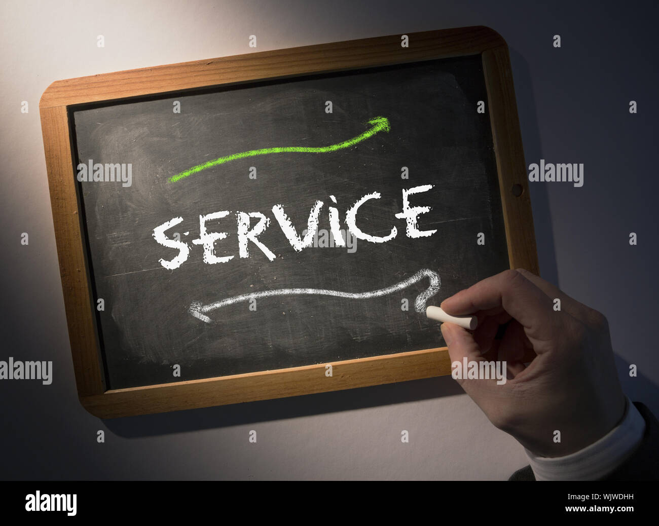 Hand writing the word service on black chalkboard Stock Photo - Alamy