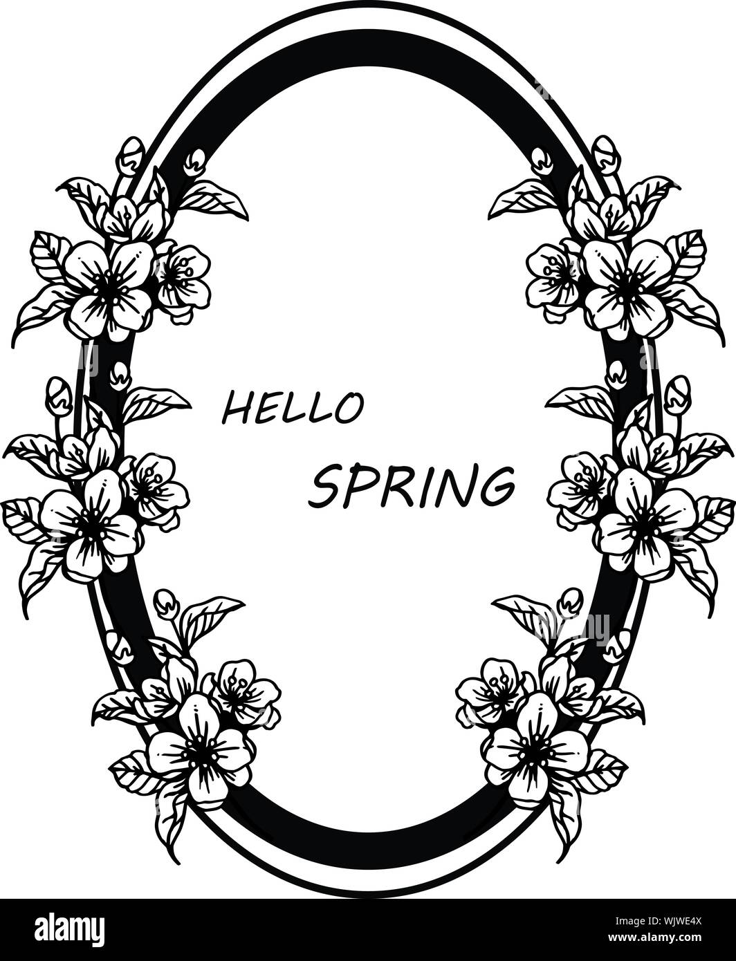 Greeting card hello spring with modern realistic flower frame. Vector ...