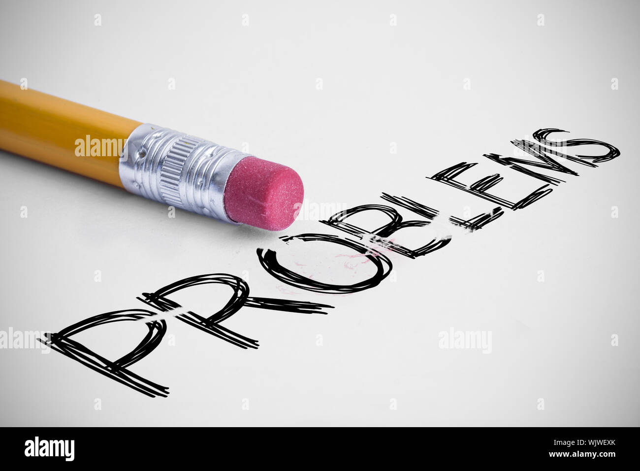 The word problems against pencil with an eraser Stock Photo - Alamy