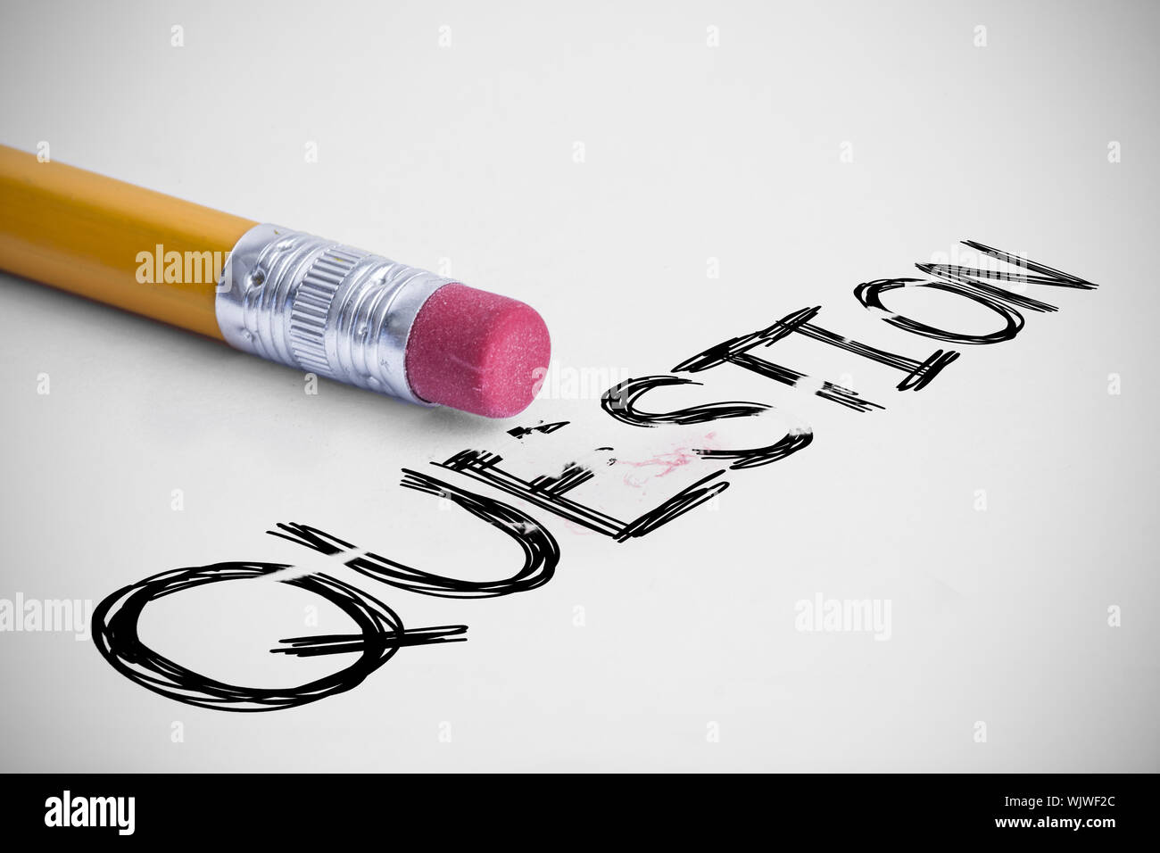 The word question against pencil with an eraser Stock Photo - Alamy