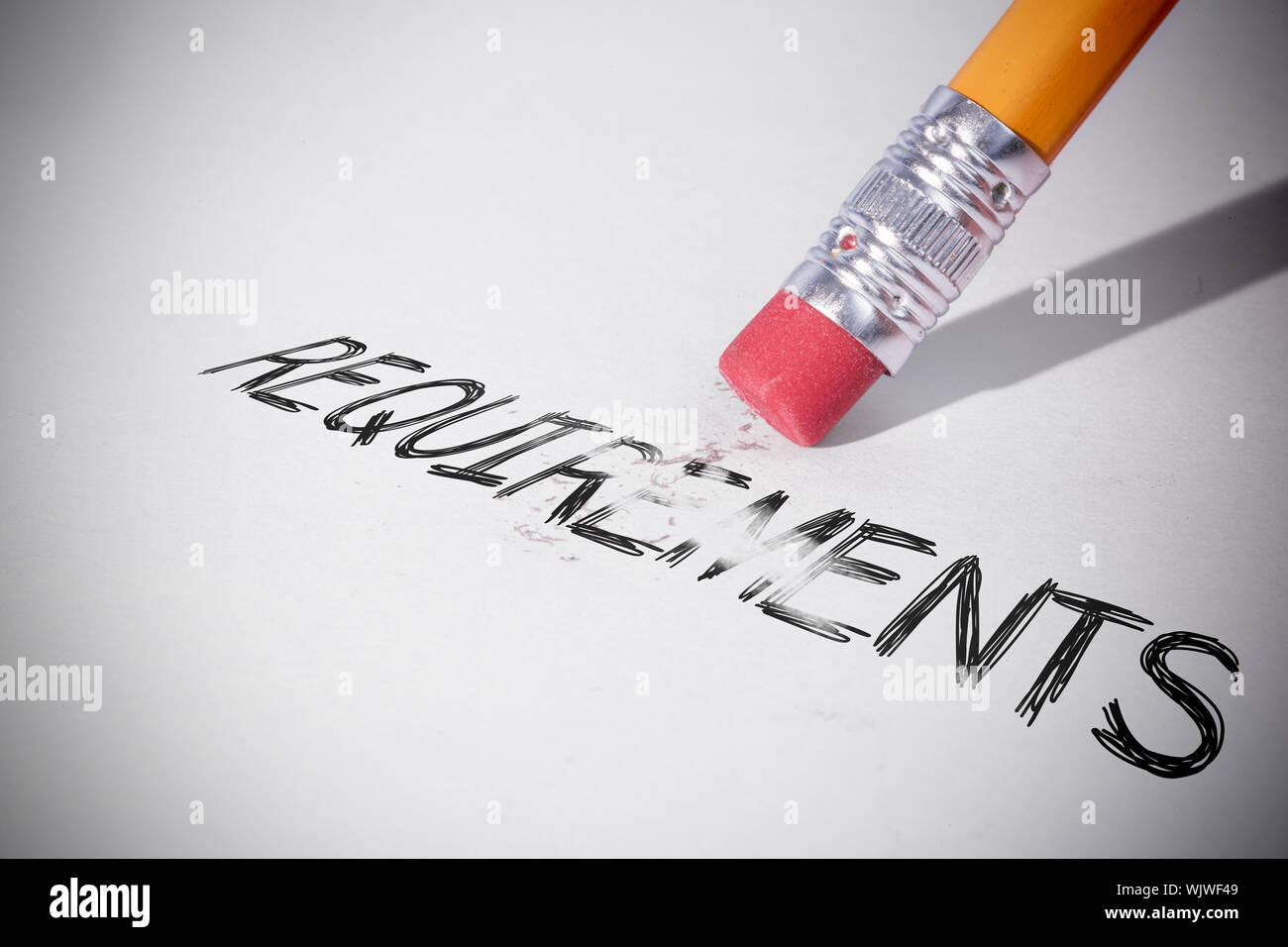 Pencil erasing the word requirements on paper Stock Photo - Alamy