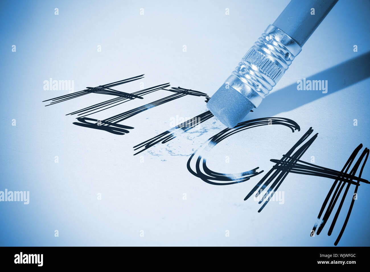 Pencil erasing the word hitch on paper Stock Photo - Alamy