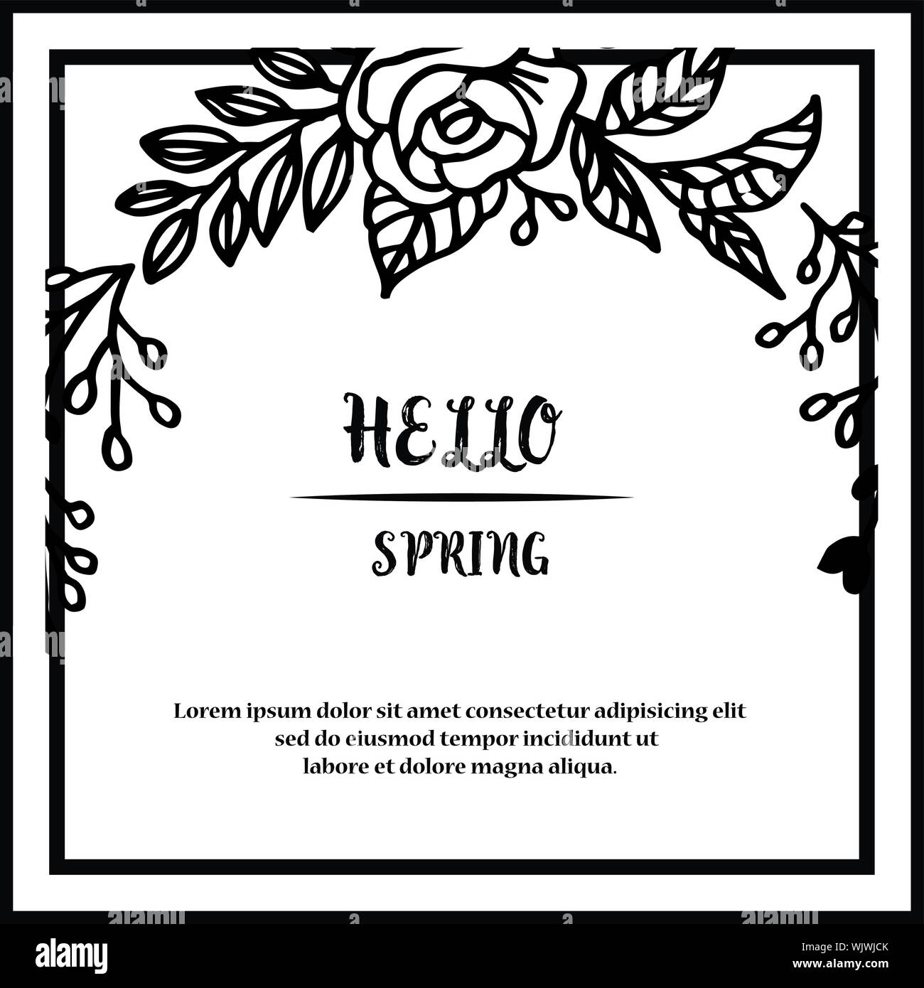 Invitation card of hello spring, border frame with leaf floral, elegant ...