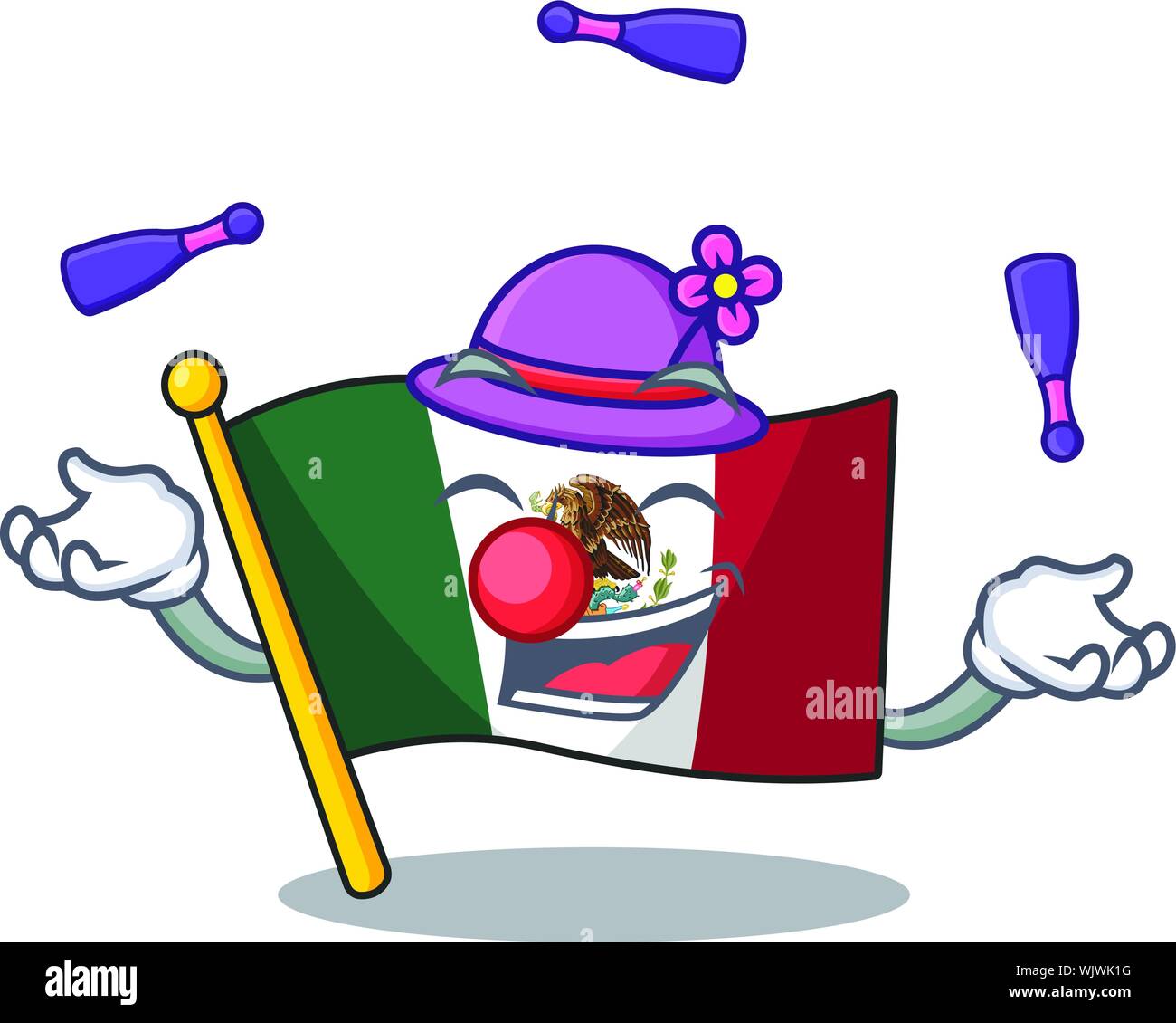 Juggling mexico flag fluttering on cartoon pole Stock Vector Image ...