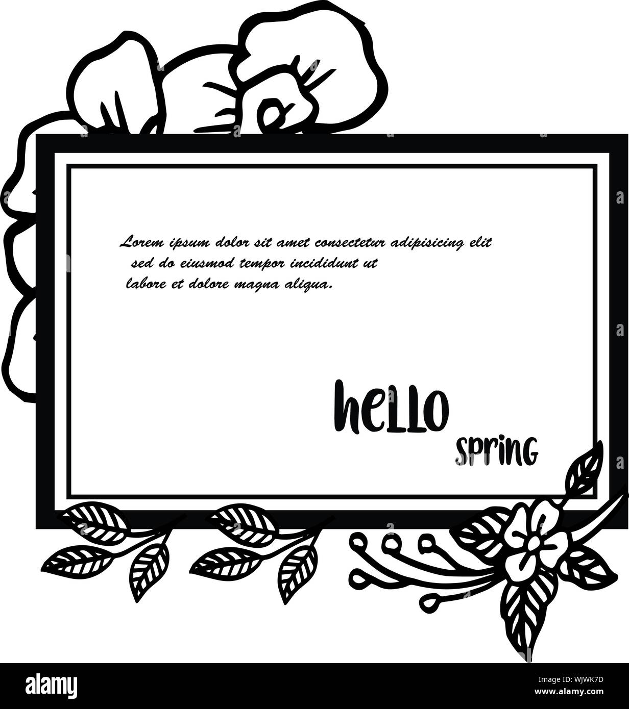 Invitation card of hello spring, border frame with leaf floral, elegant ...