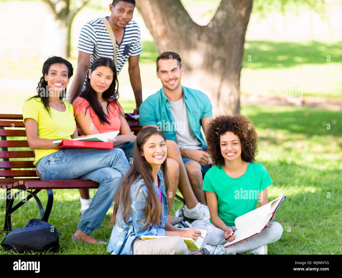Portrait of university students studying at college campus Stock Photo ...
