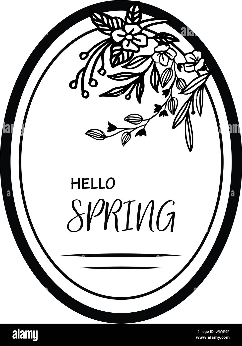 Design letter hello spring, with cute abstract leaf flower frame ...