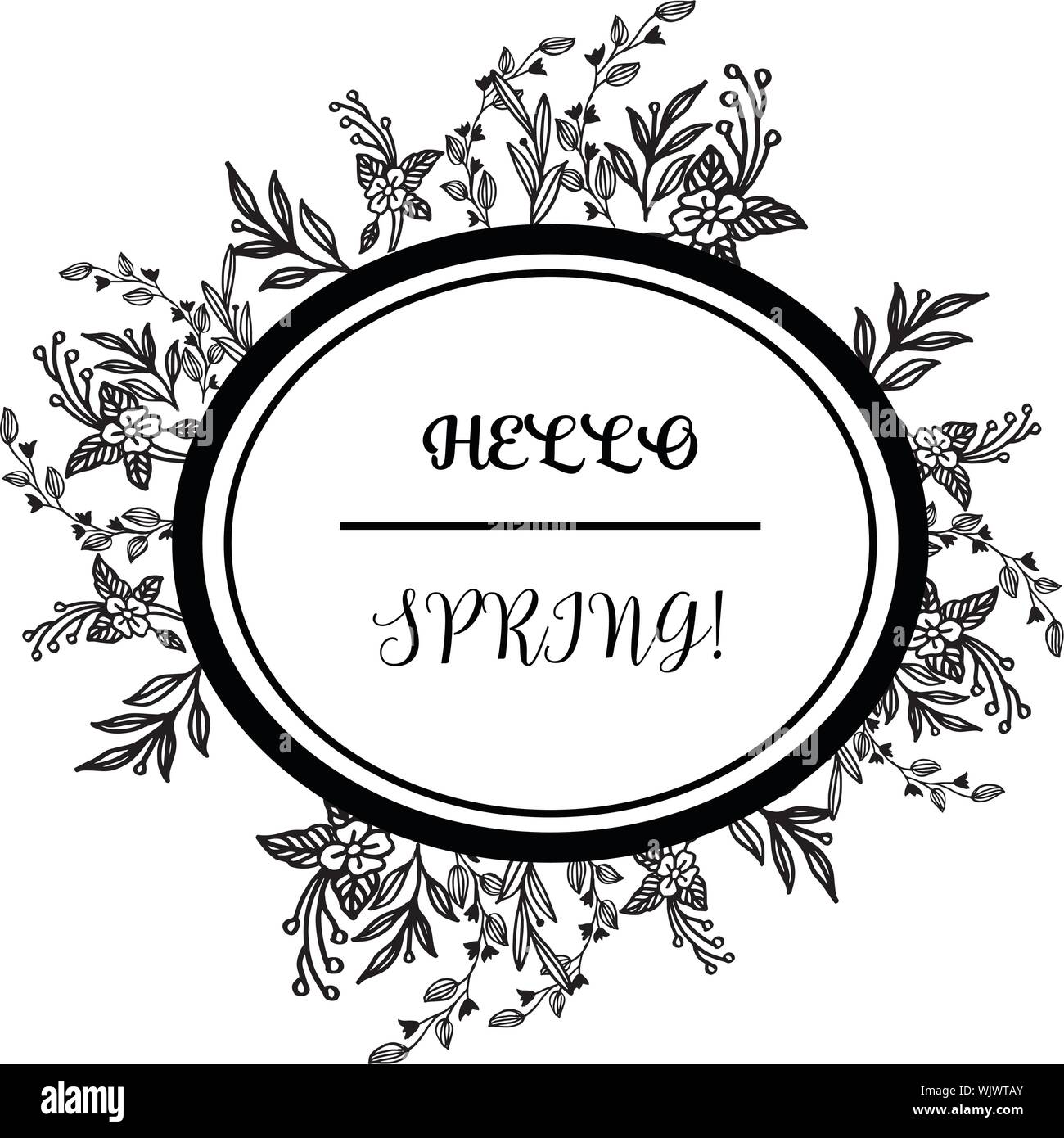 Design letter hello spring, with cute abstract leaf flower frame ...