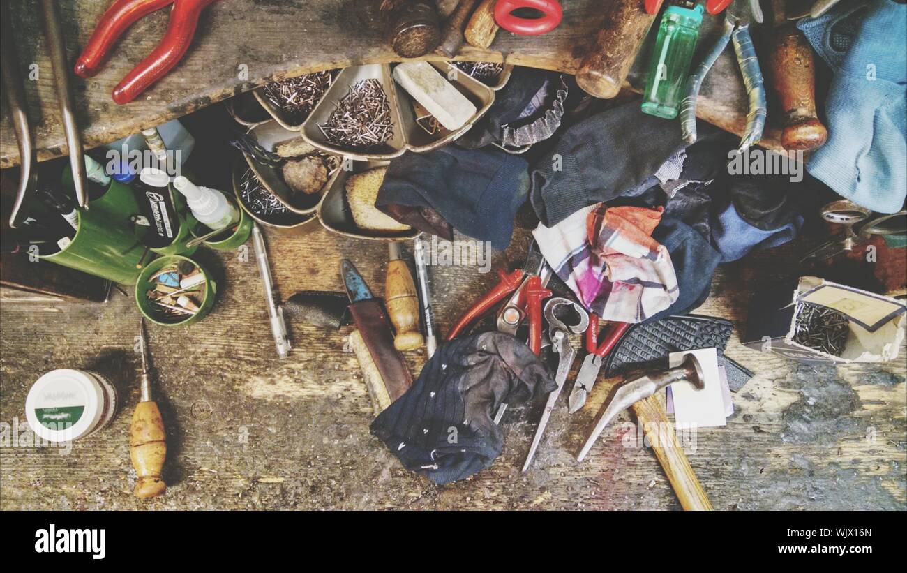 Tools on work bench hi-res stock photography and images - Alamy