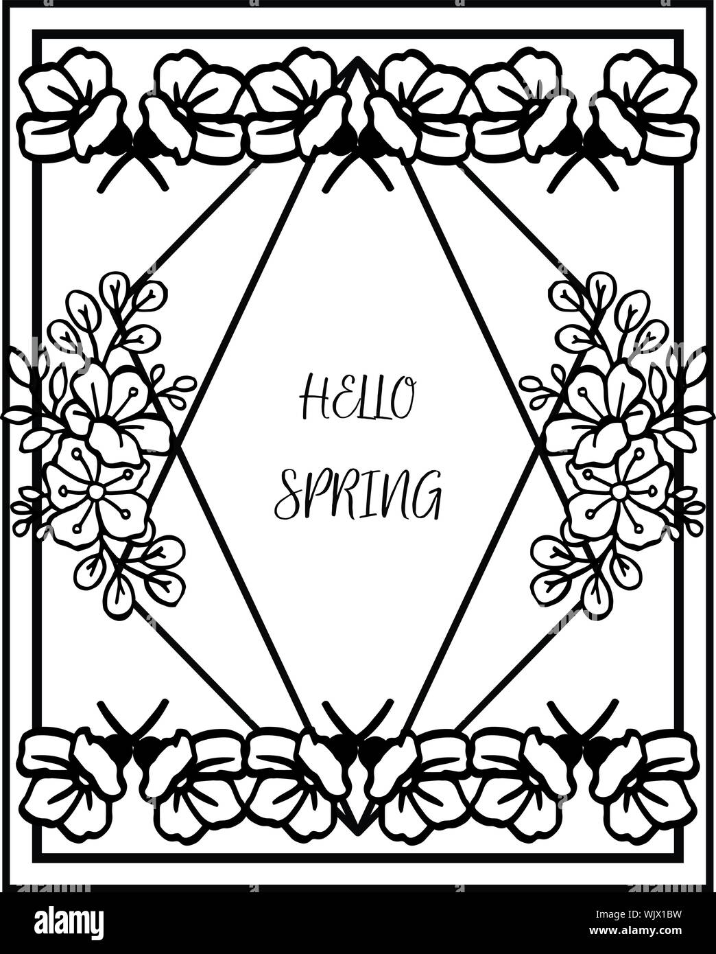Floral border decorative frame, for banner design hello spring. Vector ...