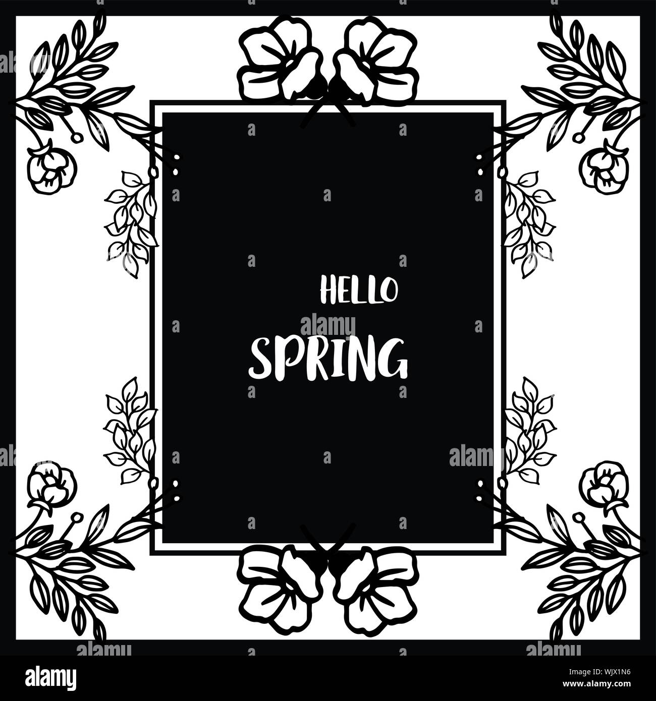 Floral border decorative frame, for banner design hello spring. Vector ...
