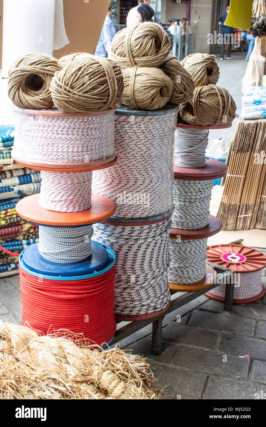 Ropes and ropes in front of shop outside Stock Photo - Alamy