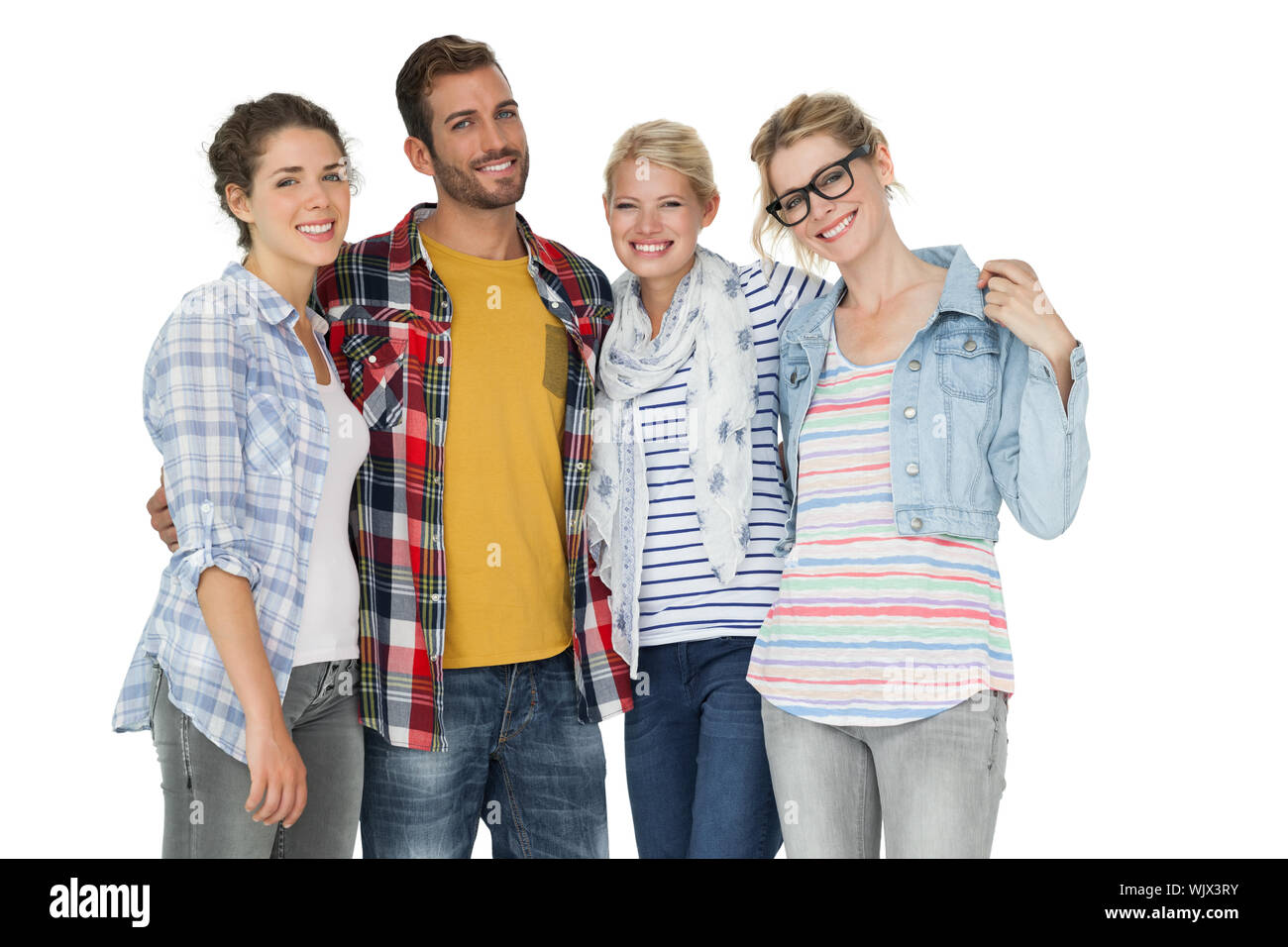 Portrait of casually dressed young people over white background Stock ...
